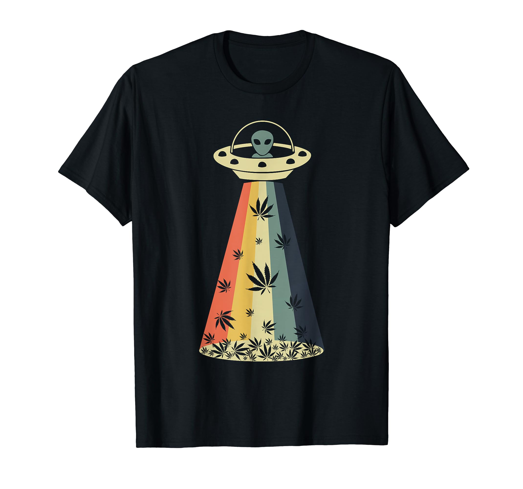 Vintage Alien Weed Pot Leaf UFO Abduction Marijuana Cannabis T-Shirt ...
