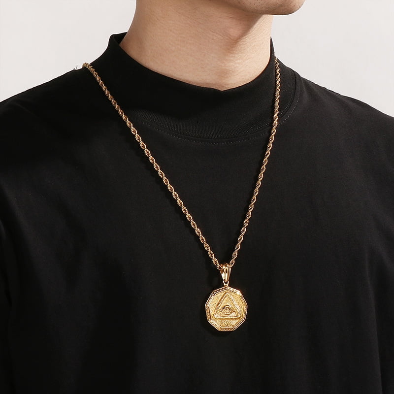 Vintage All Seeing Eye Rune Round Evil Eye 14K Yellow Gold Pendant ...