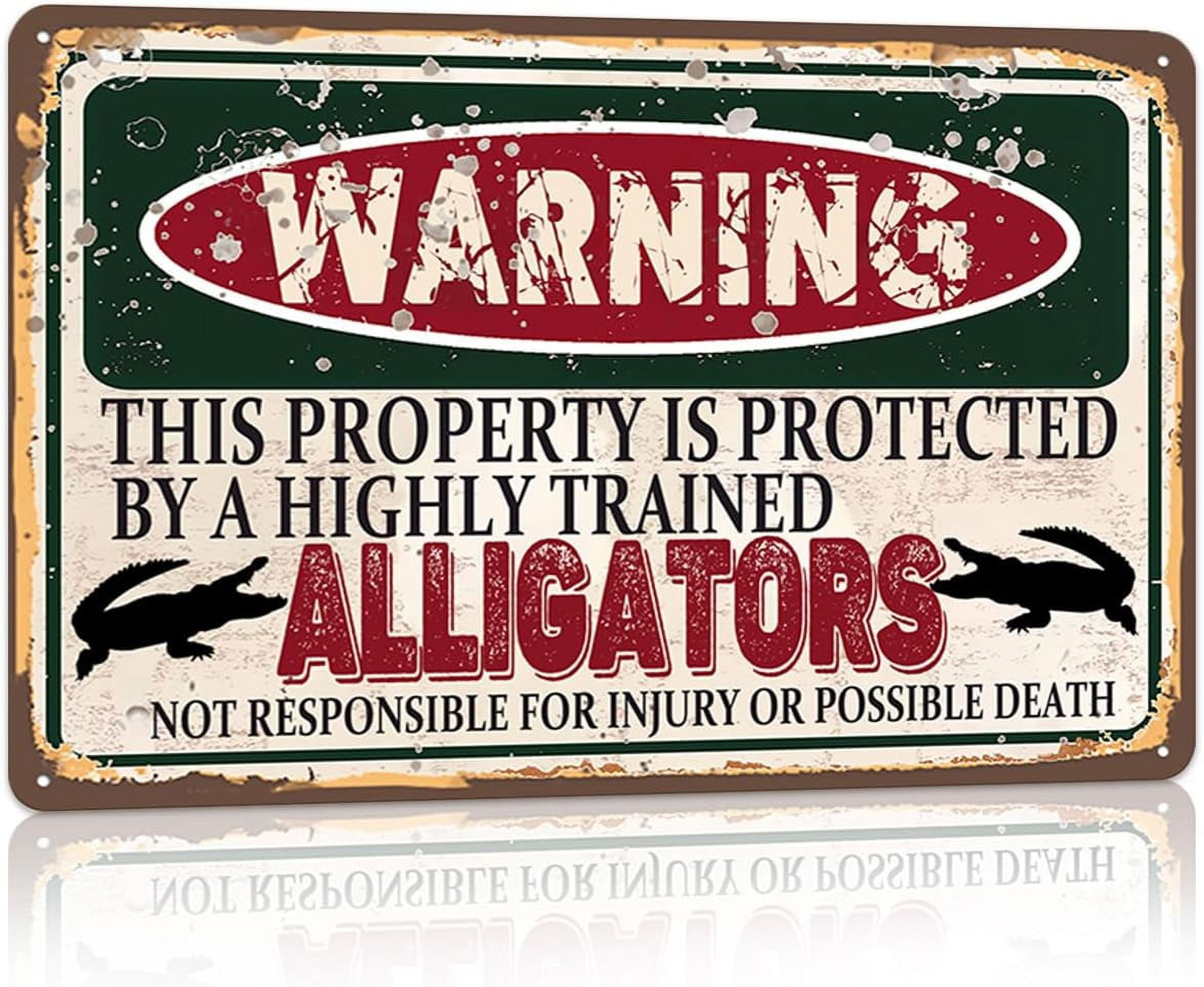 Vintage Alligators Metal Sign， Warning this property is protected bY a ...