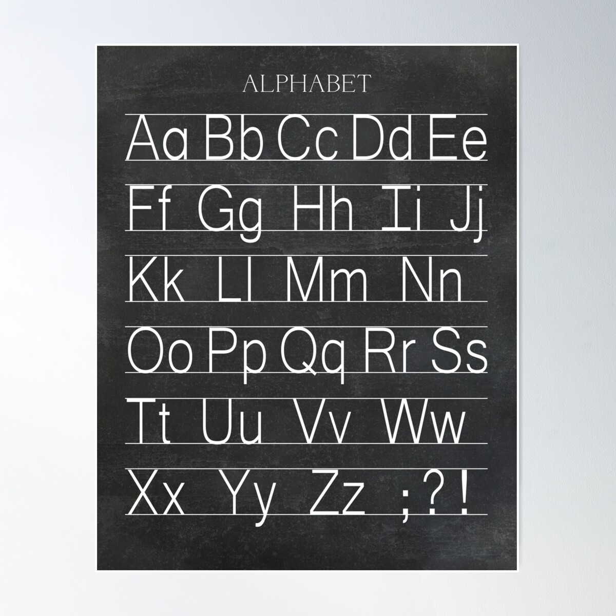 Vintage Alphabet Black Chalkboard - Manuscript Poster Wall Art, Modern ...