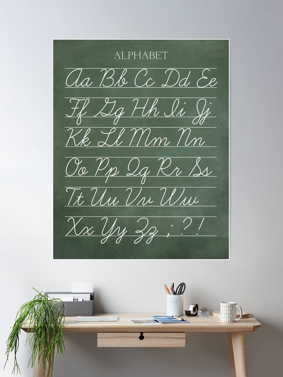 Vintage Alphabet Chalkboard Poster - Cursive Poster Wall Art, Modern ...