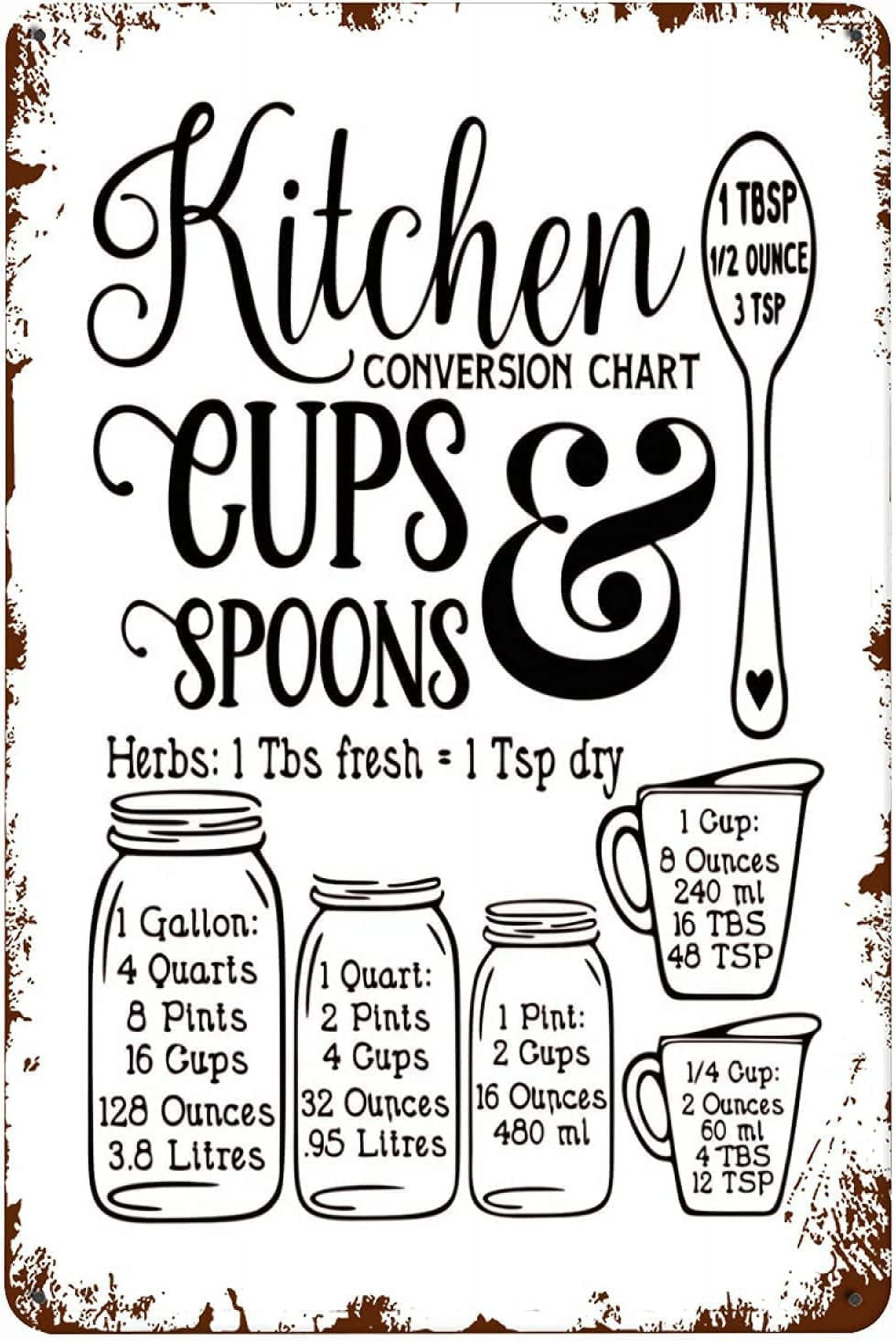 Vintage Aluminium Sign Kitchen Conversion Chart Metal Signs Chef ...