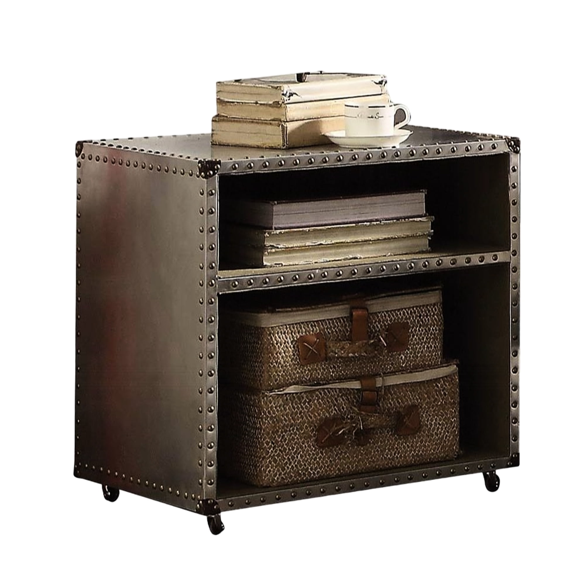 Vintage Aluminum Nightstand With 2 Shelf Areas, Nailhead Trim & Mobile ...