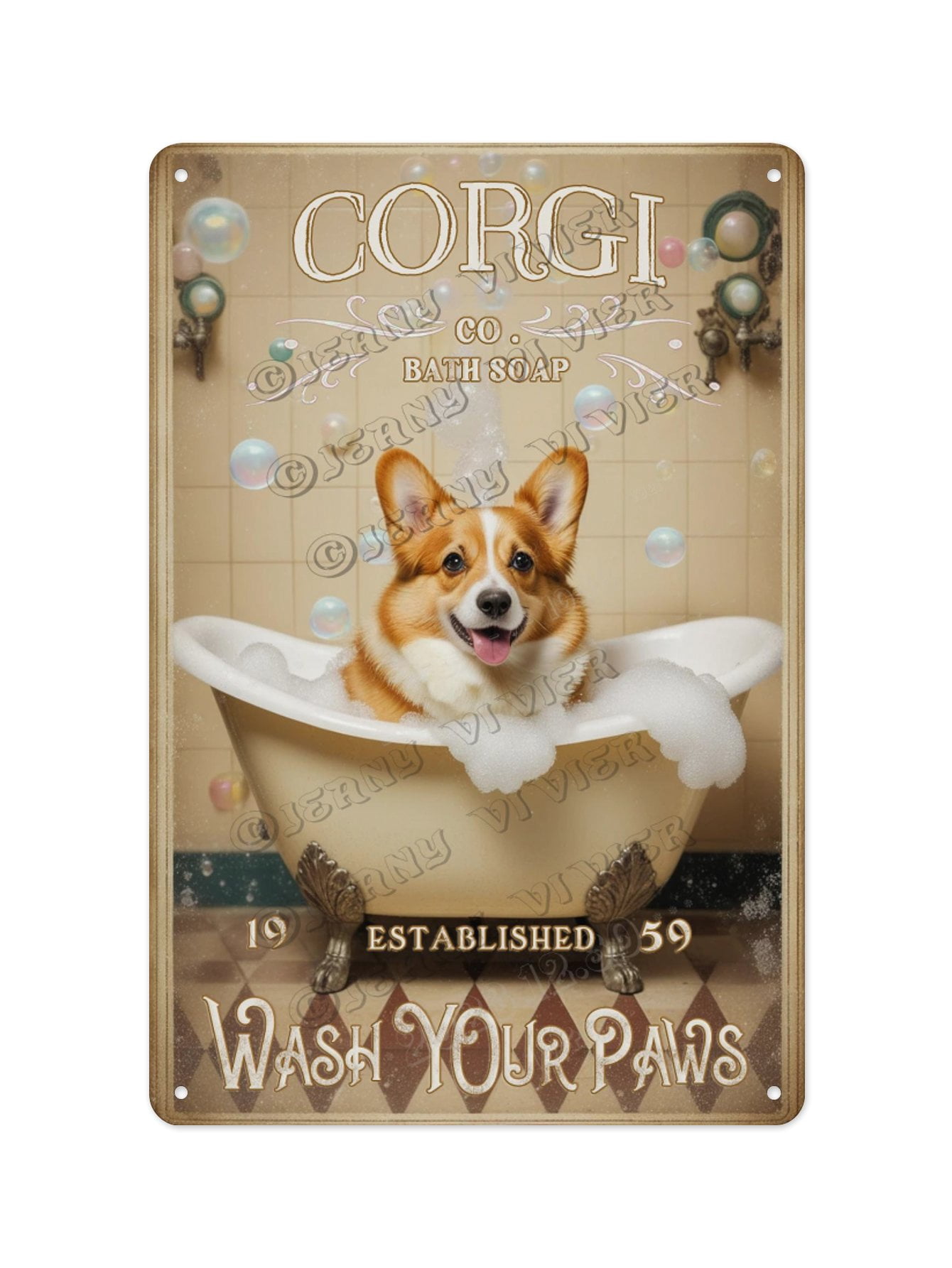 Vintage Aluminum Sign, 8 x 12 Inches, Corgi Wash Your Paws Sign, Adds ...