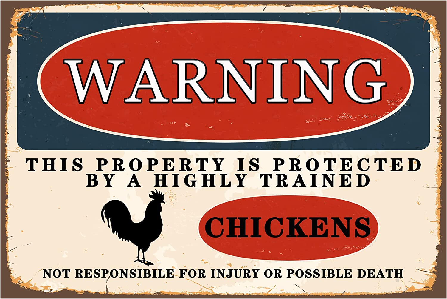 Vintage Aluminum Sign Metal Poster Plaque Chickens Warning The Chickens ...