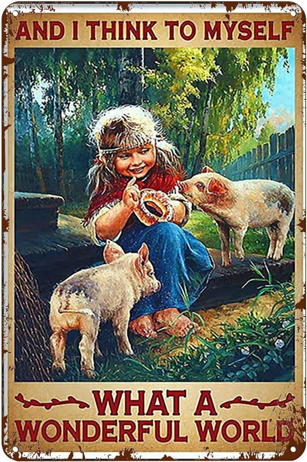 Vintage Aluminum Sign Metal Poster Plaque Little Girl and Pig and I ...