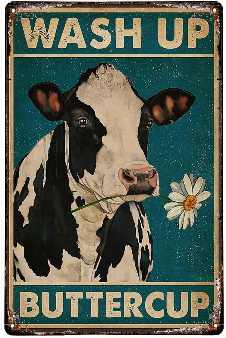 Vintage Aluminum Sign Metal Poster Plaque Wash Up Buttercup Cow Metal ...