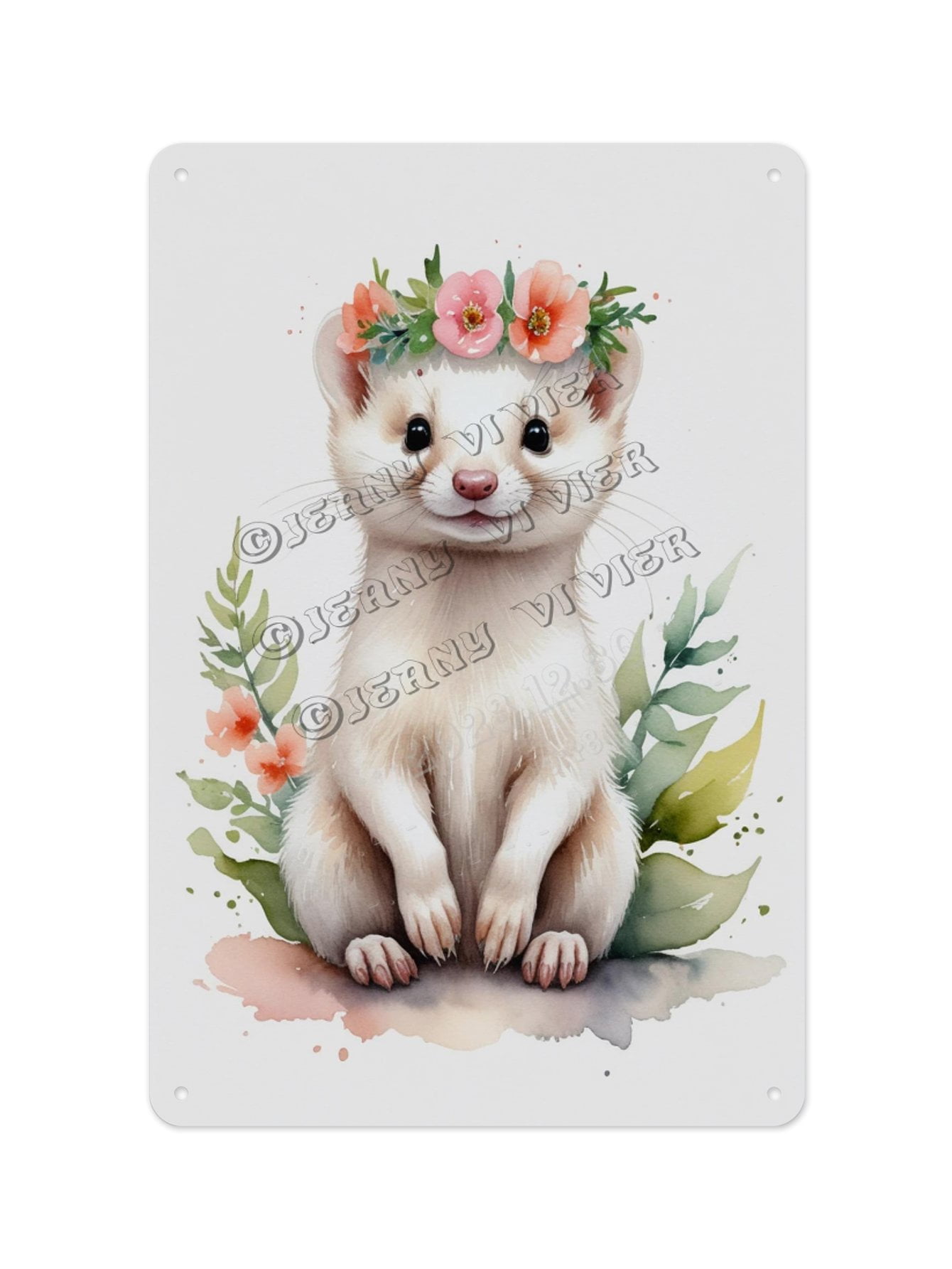 Vintage Aluminum Sign - White Weasel - 8 x 12 Inches - Charming Metal Sign for Kids' Room ...