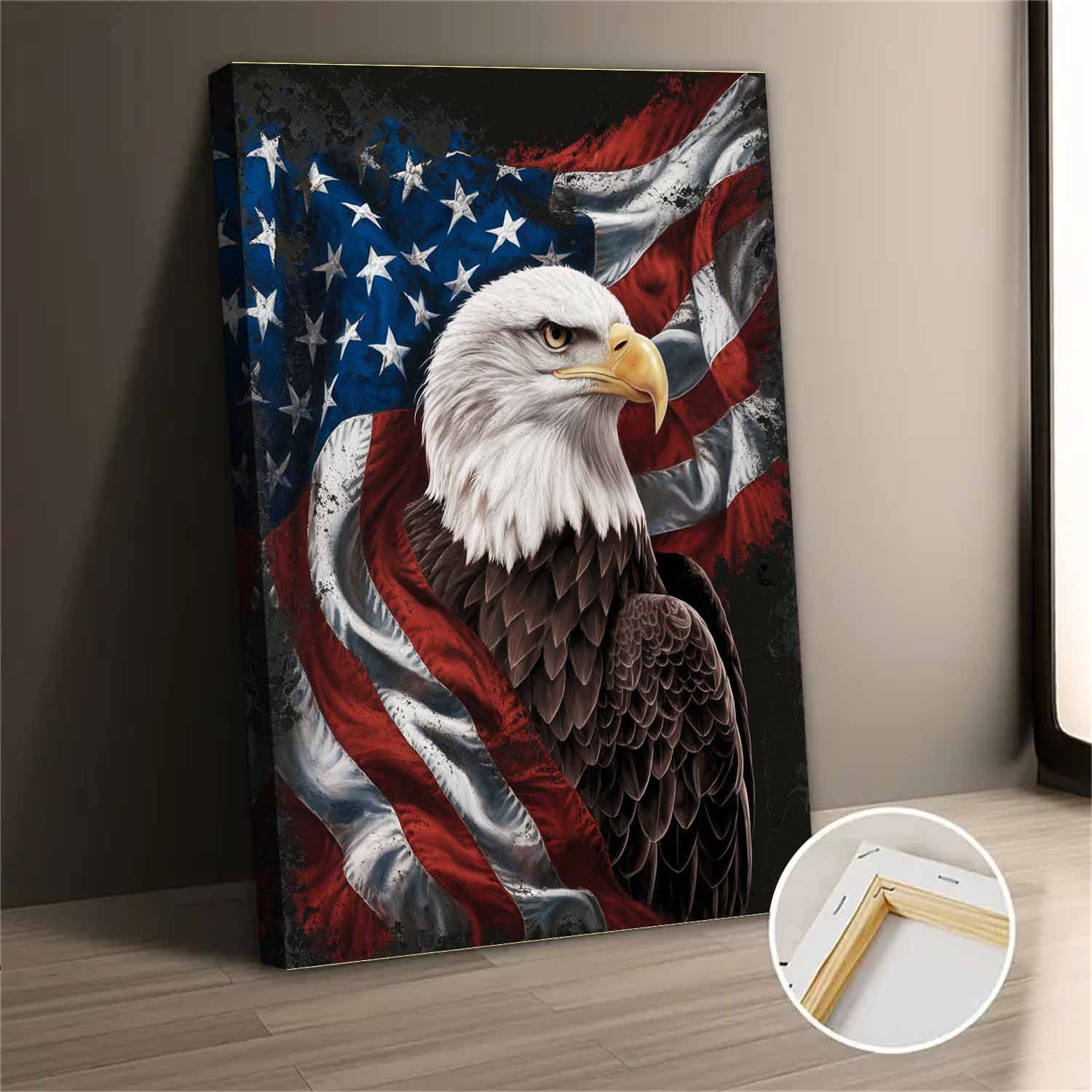 Vintage American Bald Eagle Canvas Wall Art Print for Bedroom Living ...