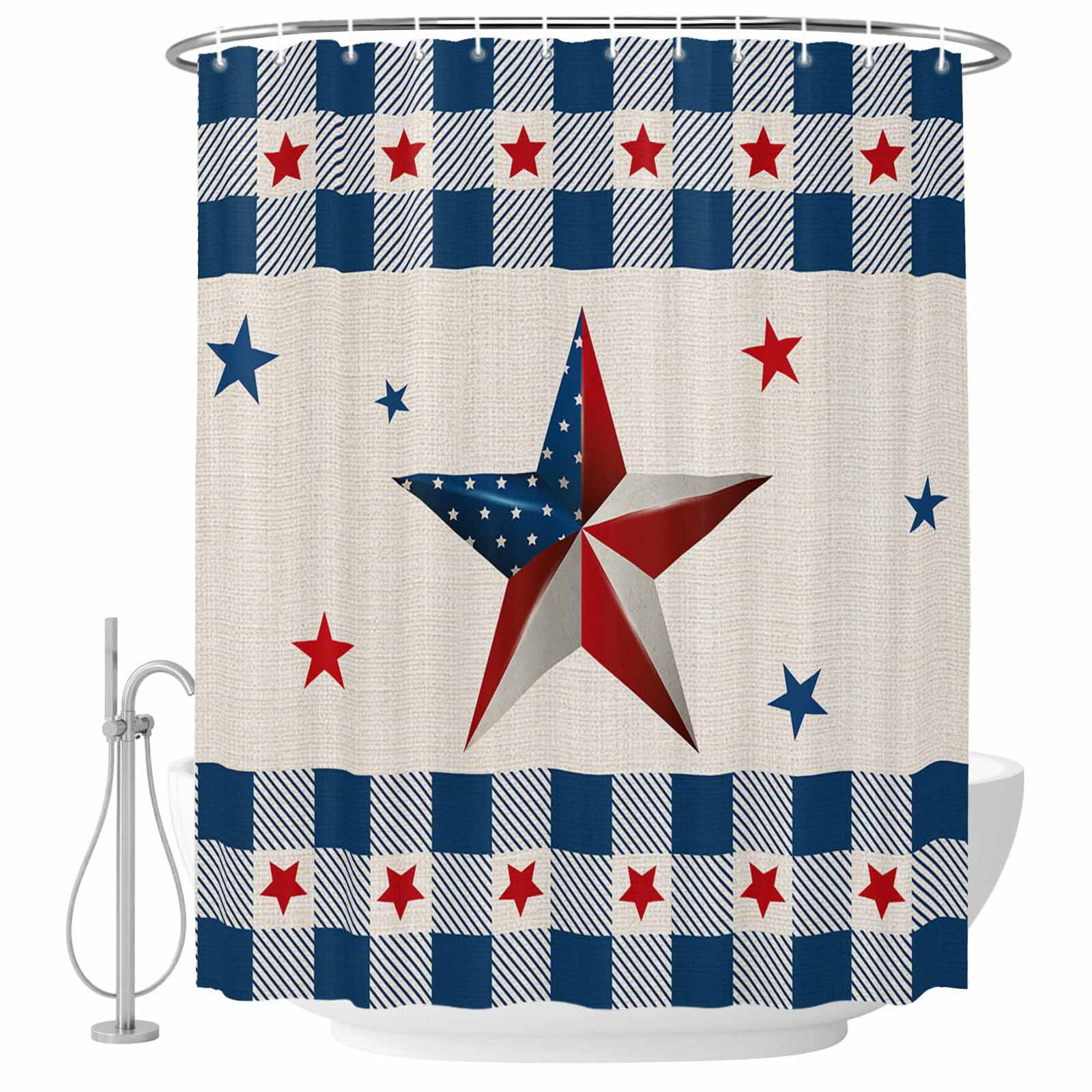 Vintage American Country Stars Blue Red Shower Curtain with Rustproof ...