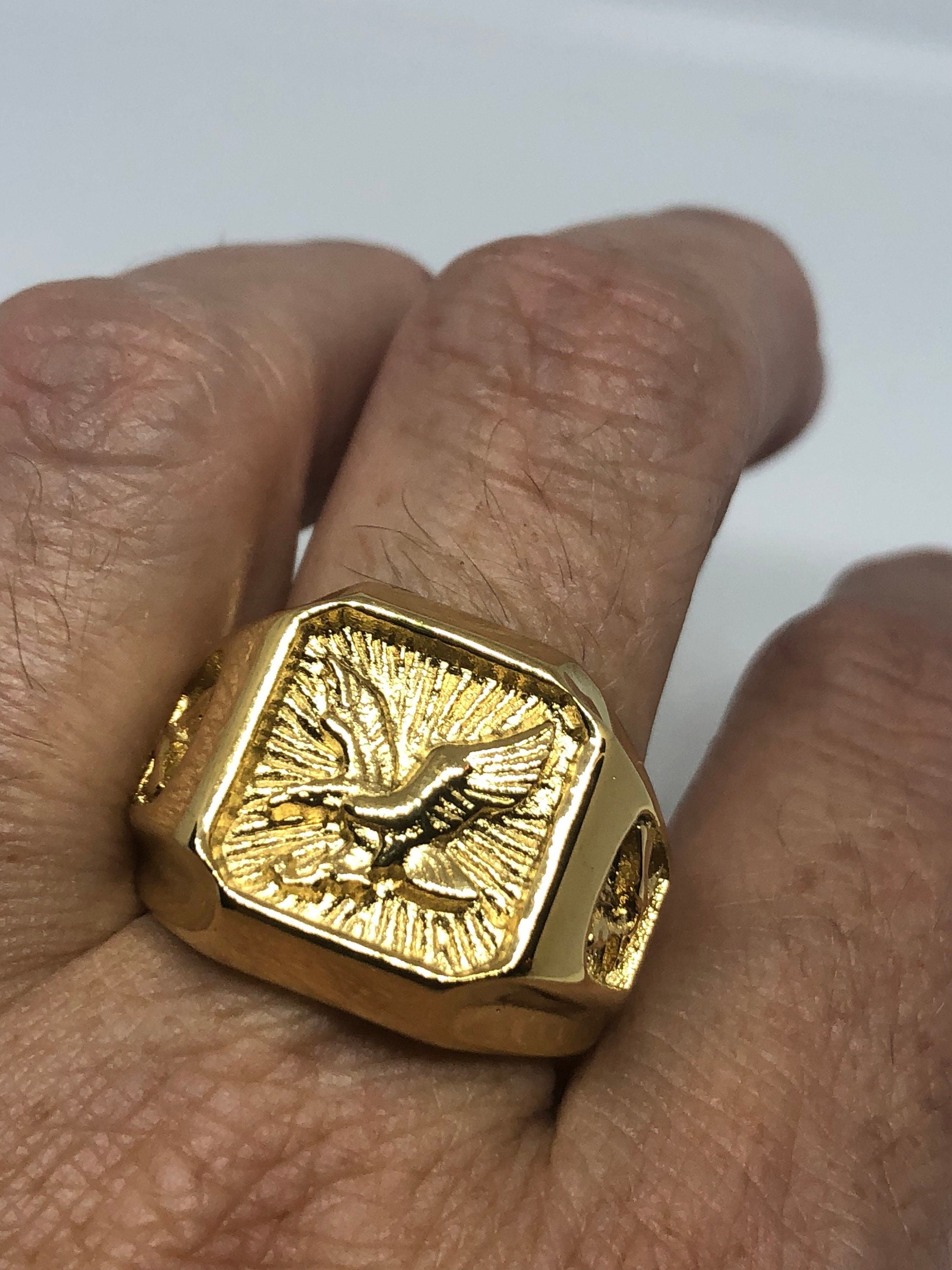 Vintage American Eagle Golden Stainless Steel Mens Ring - Walmart.com