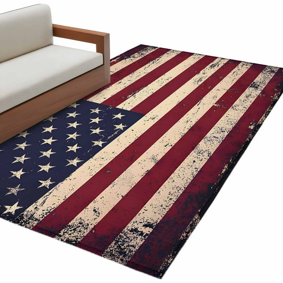 Vintage American Flag 3'x5' Washable Rug, Retro Rustic USA Flag Non ...