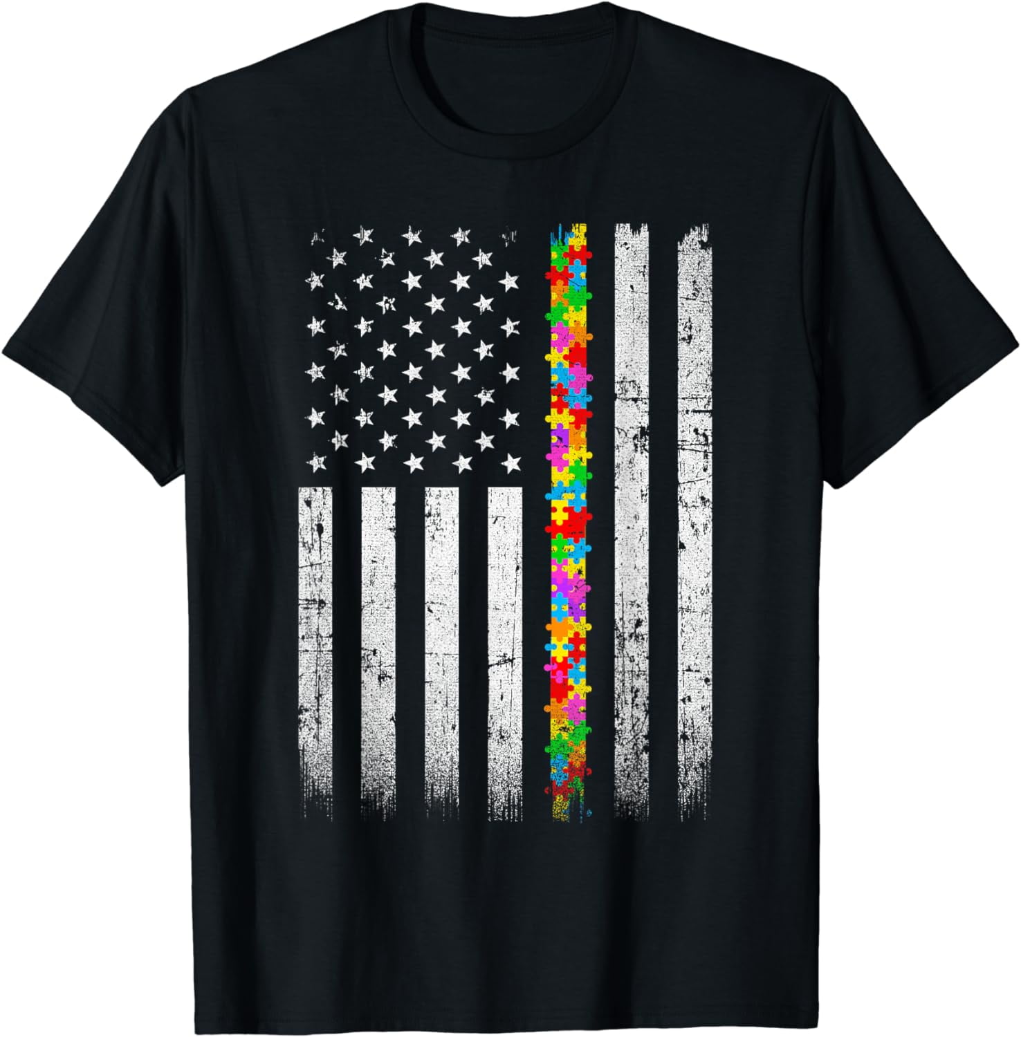Vintage American Flag Autism Awareness Puzzle Support T-Shirt - Walmart.com