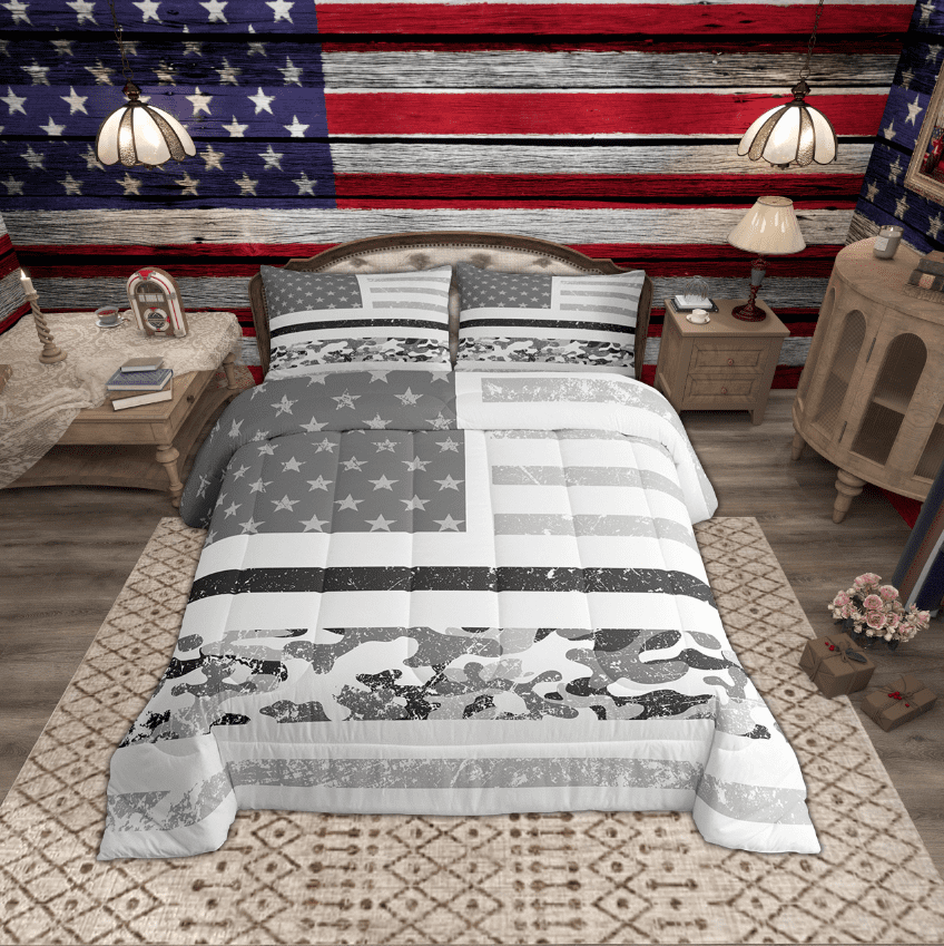 Vintage American Flag Bedding Military Camouflage Twin Comforter Sets ...