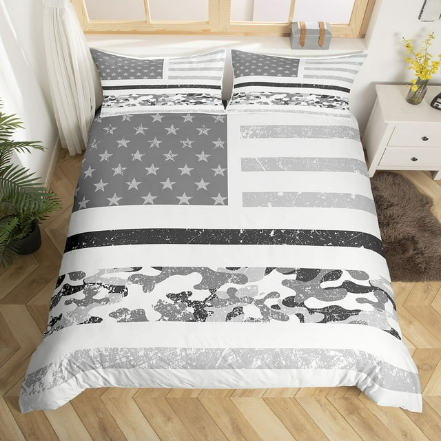 Vintage American Flag Bedding Set Military Camouflage Full Comforter ...