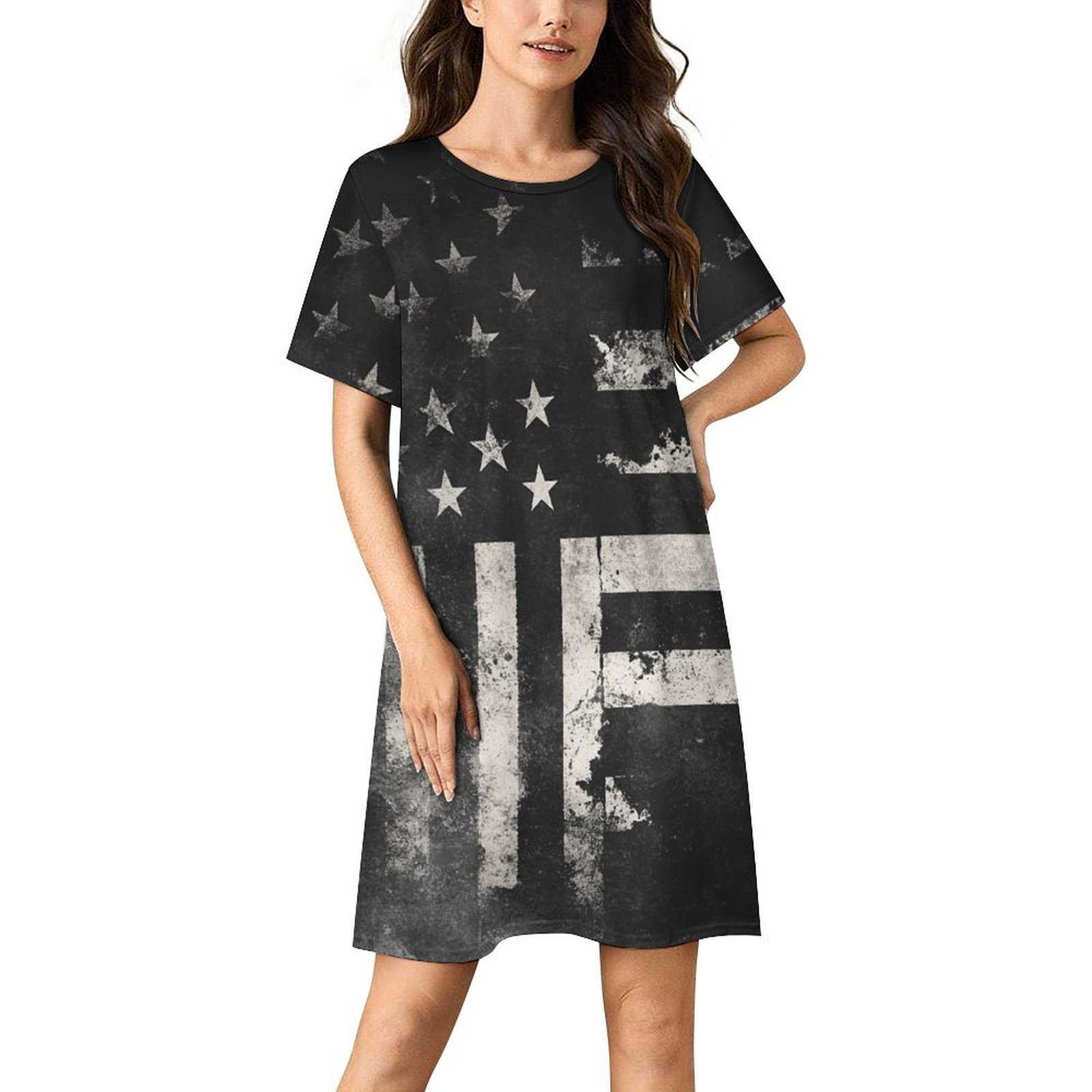 Vintage American Flag Black And White Women Nightgown Sleepwear Short ...