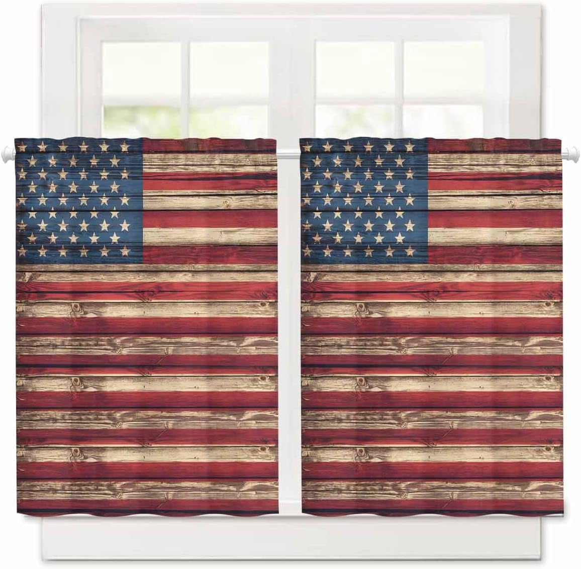 Vintage American Flag Blackout Curtains 2 Panels, Short Kitchen Curtain ...