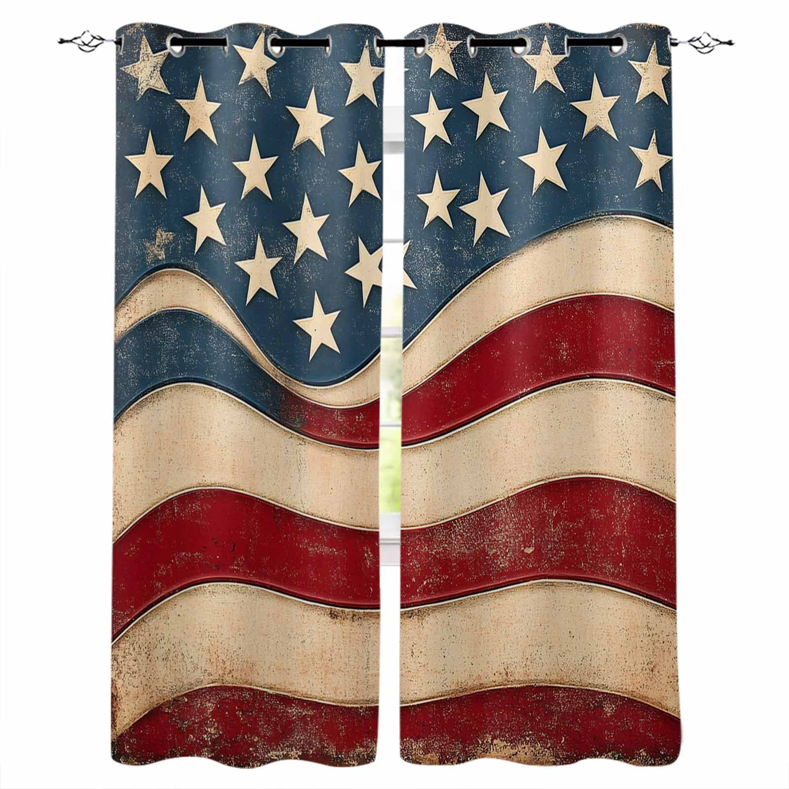 Vintage American Flag Blackout Curtains 96 Inches Long for Bedroom ...