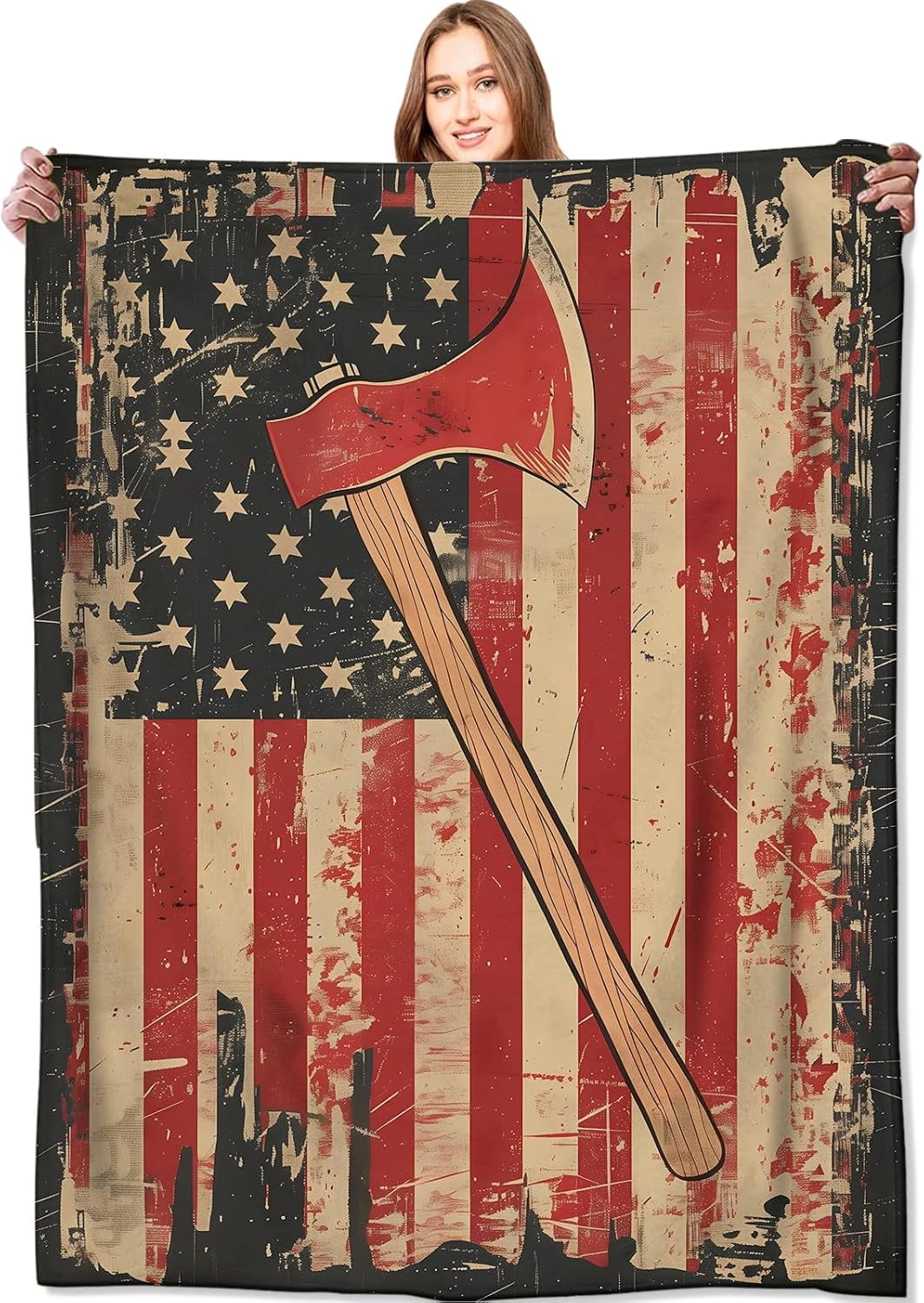 Vintage American Flag Blanket Firefighter Patriotic Throw Blankets ...