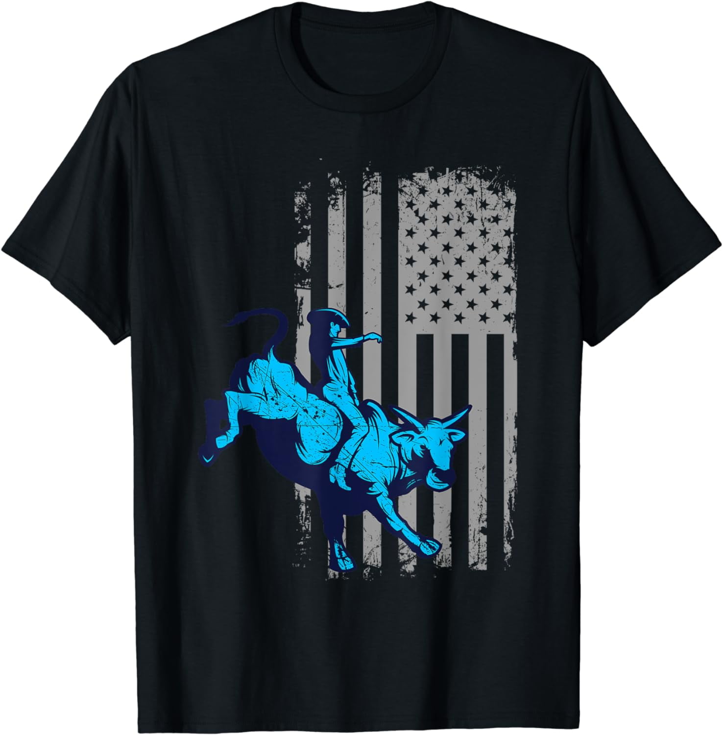Vintage American Flag Bucking Bull Riding Patriotism Rodeo T-Shirt ...