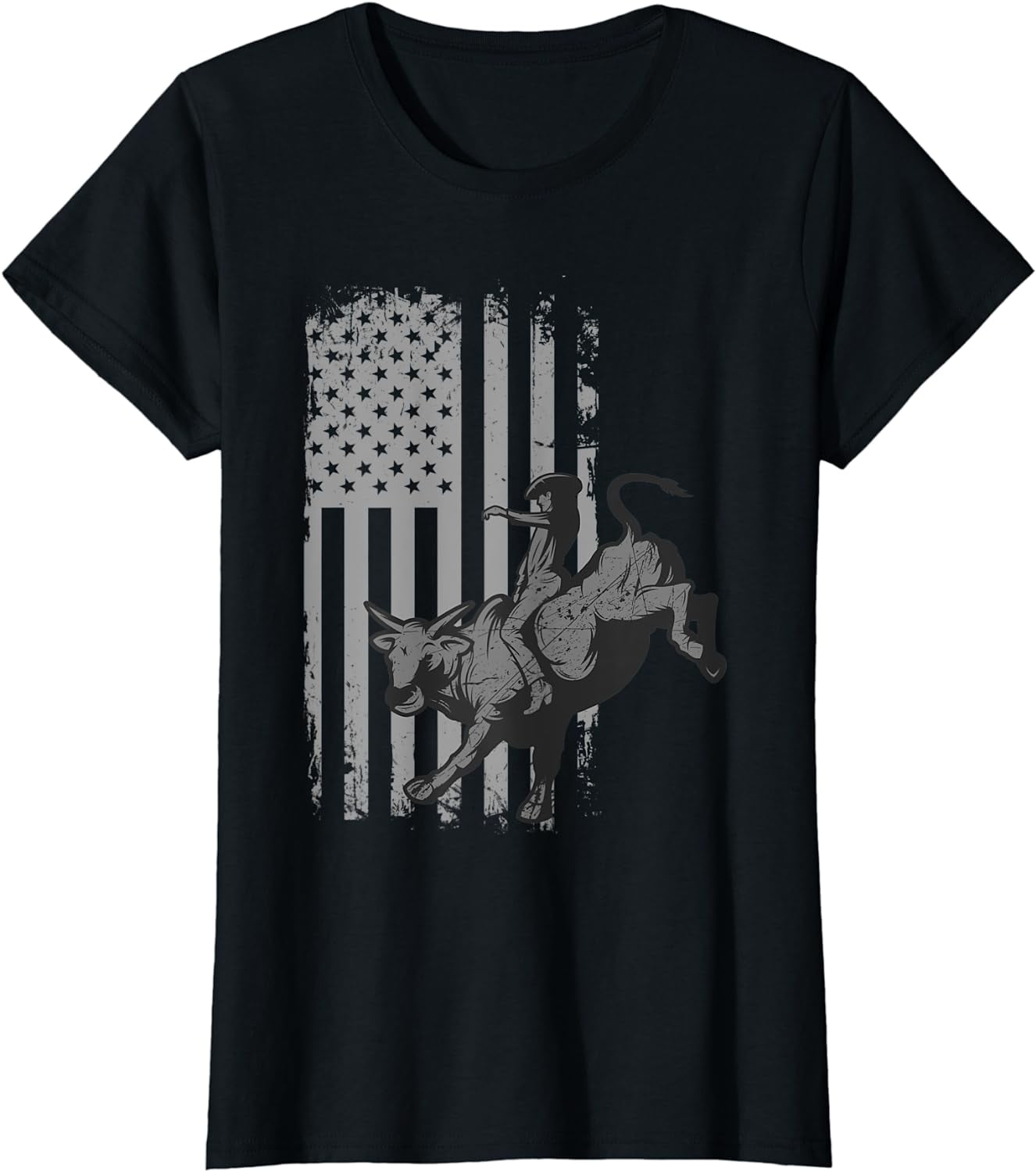Vintage American Flag Bucking Bull Riding Patriotism Rodeo T-Shirt ...