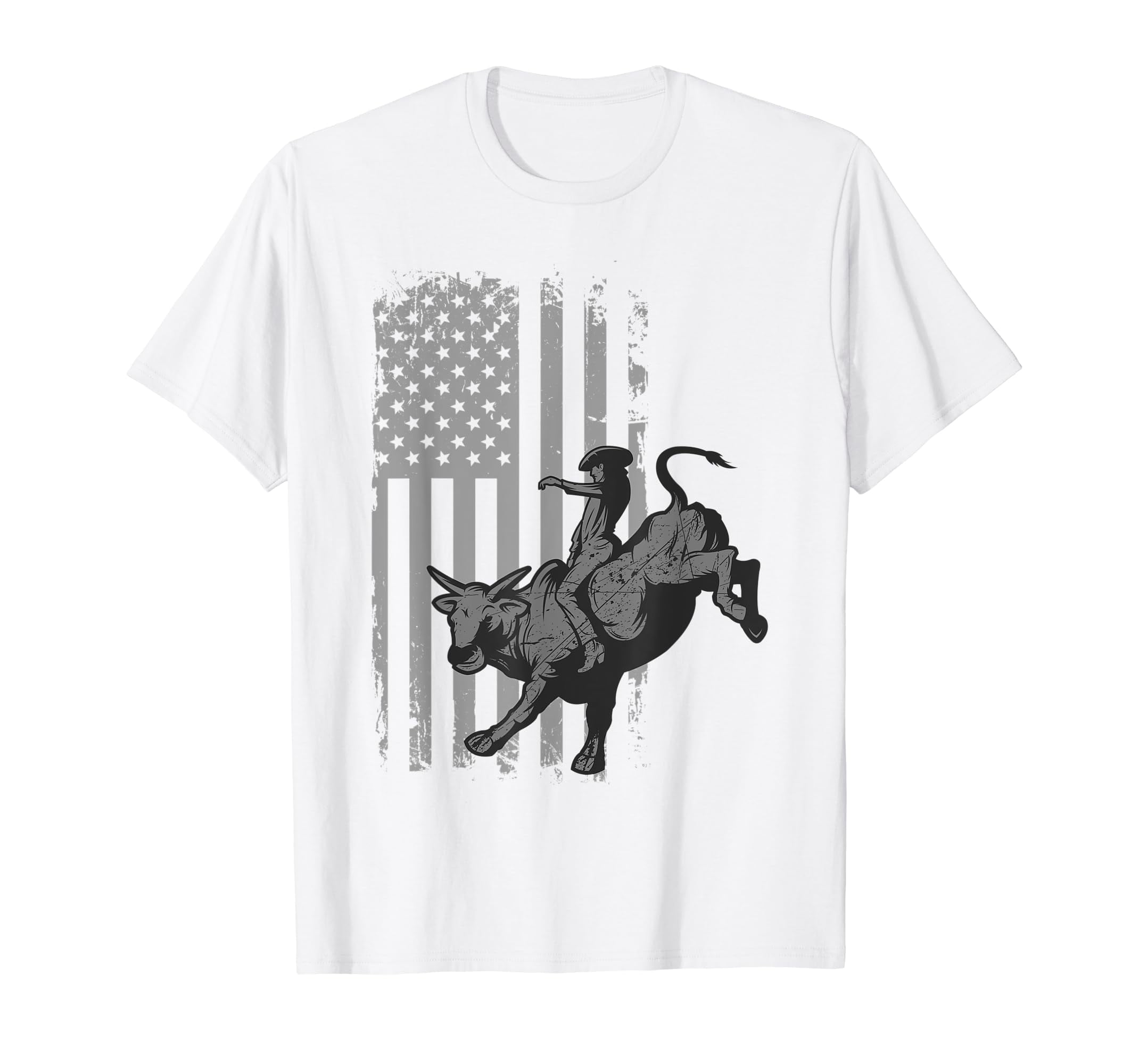 Vintage American Flag Bucking Bull Riding Patriotism Rodeo T-Shirt ...