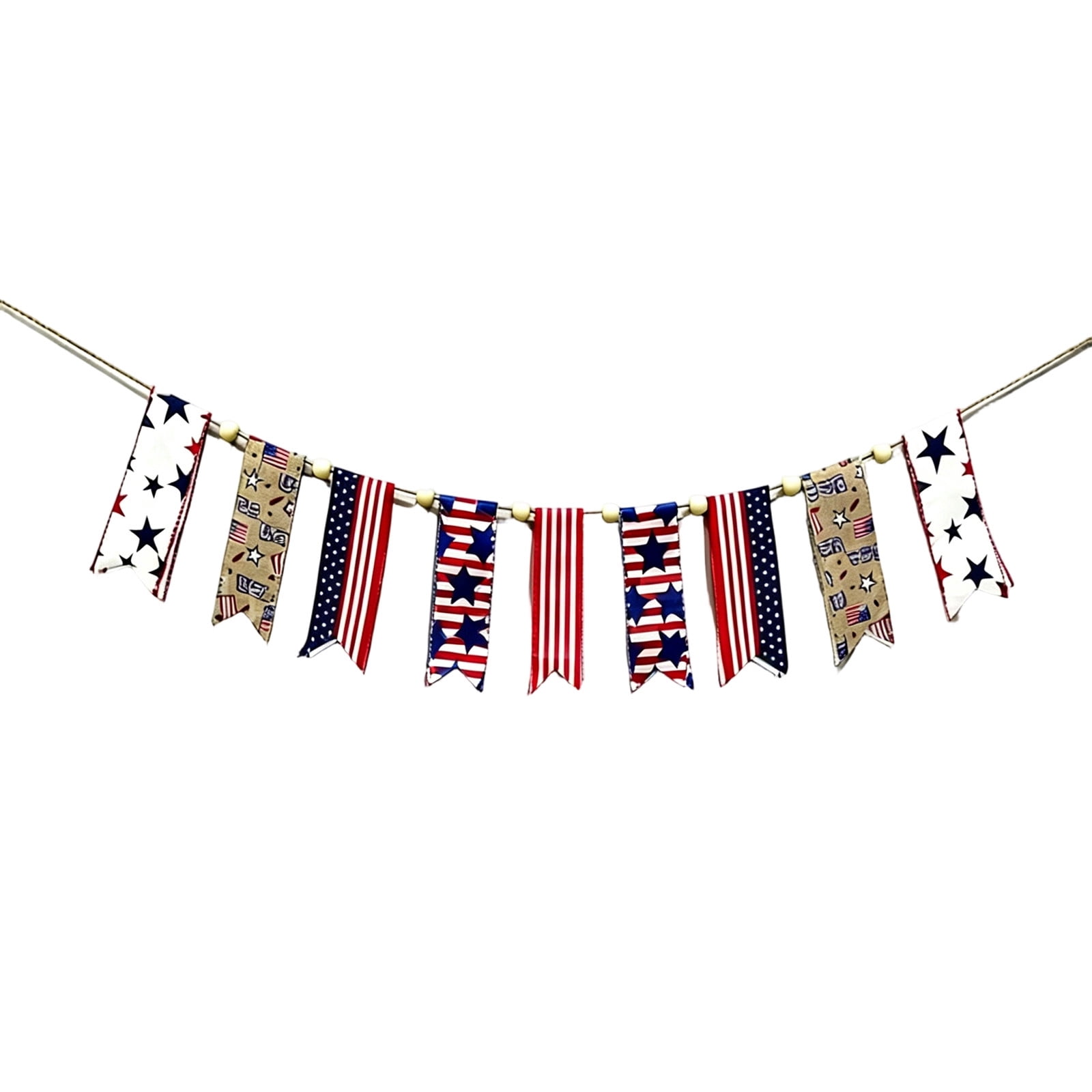 Vintage American Flag Burlap Banner, 5.9in Independence Day Pennant ...