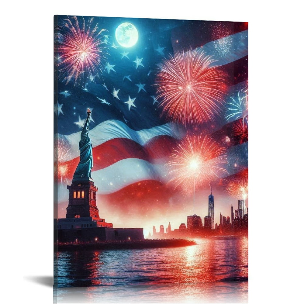 Vintage American Flag Canvas Wall Art Print Poster, 4th July ...