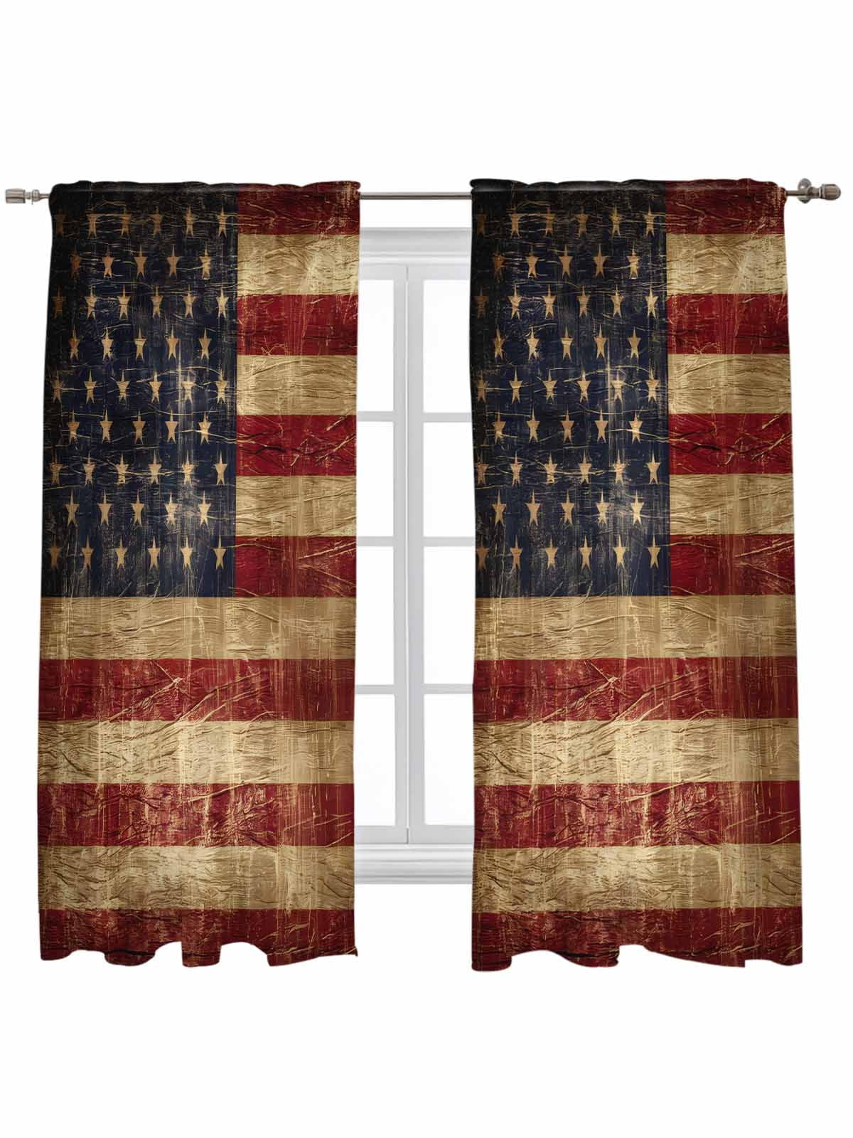 Vintage American Flag Curtains 72 Inch Length, Sheer Curtains for ...