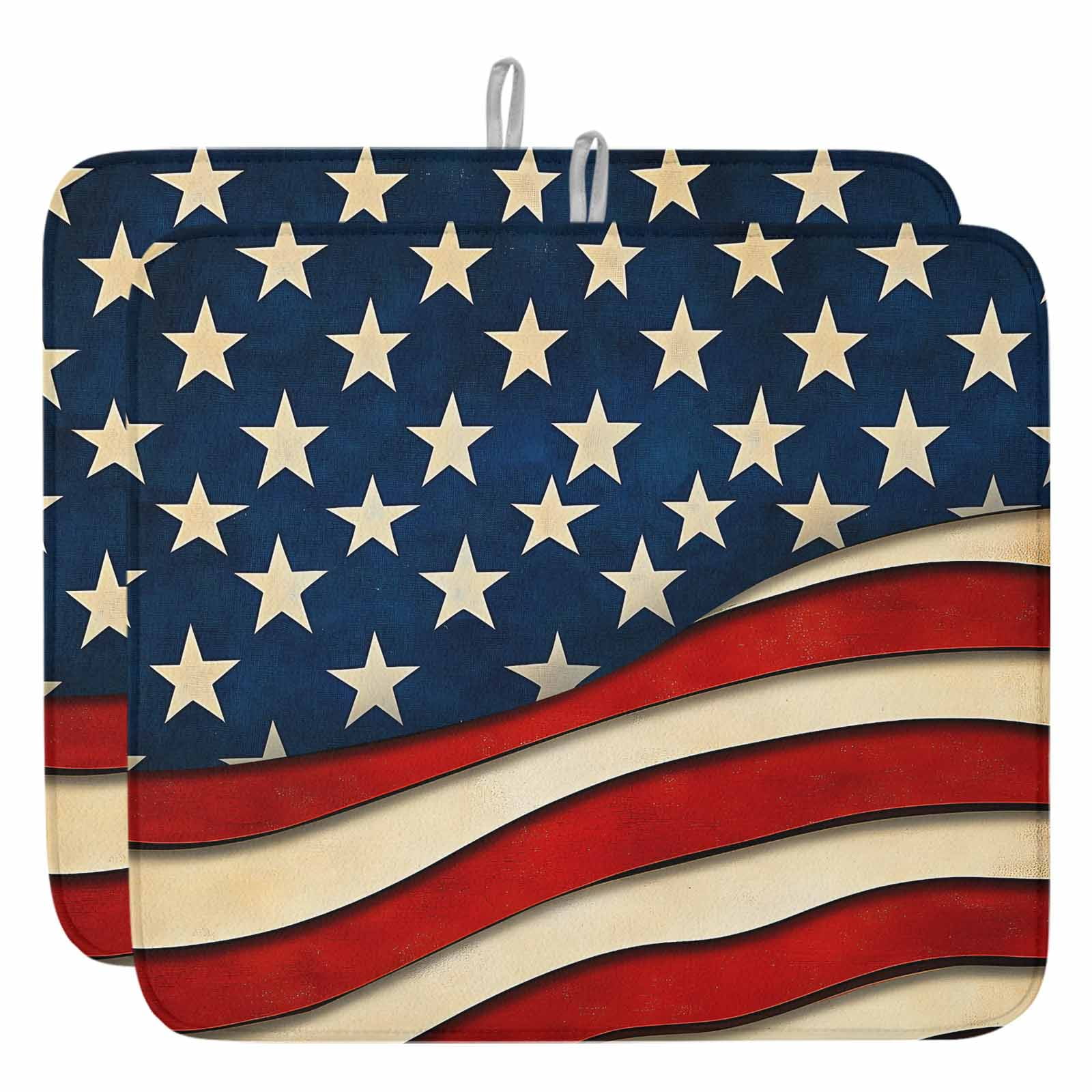 Vintage American Flag Dish Drying Mat, Rustic Patriotic Star Striped ...