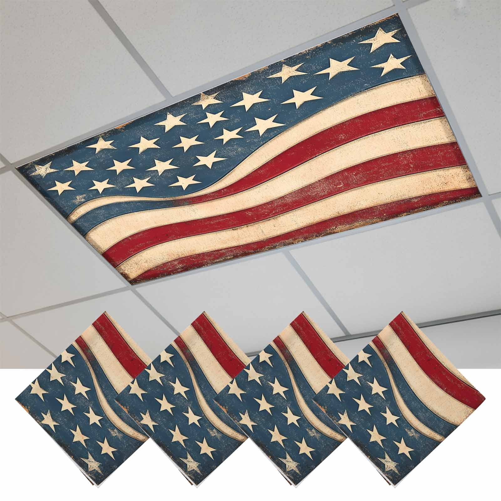 Vintage American Flag Fluorescent Light Covers, Blue Red White Star US ...