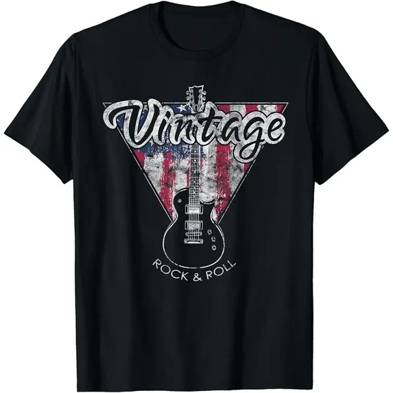 Vintage American Flag Guitar Rock & Roll Graphic Unisex Short Sleeve T ...