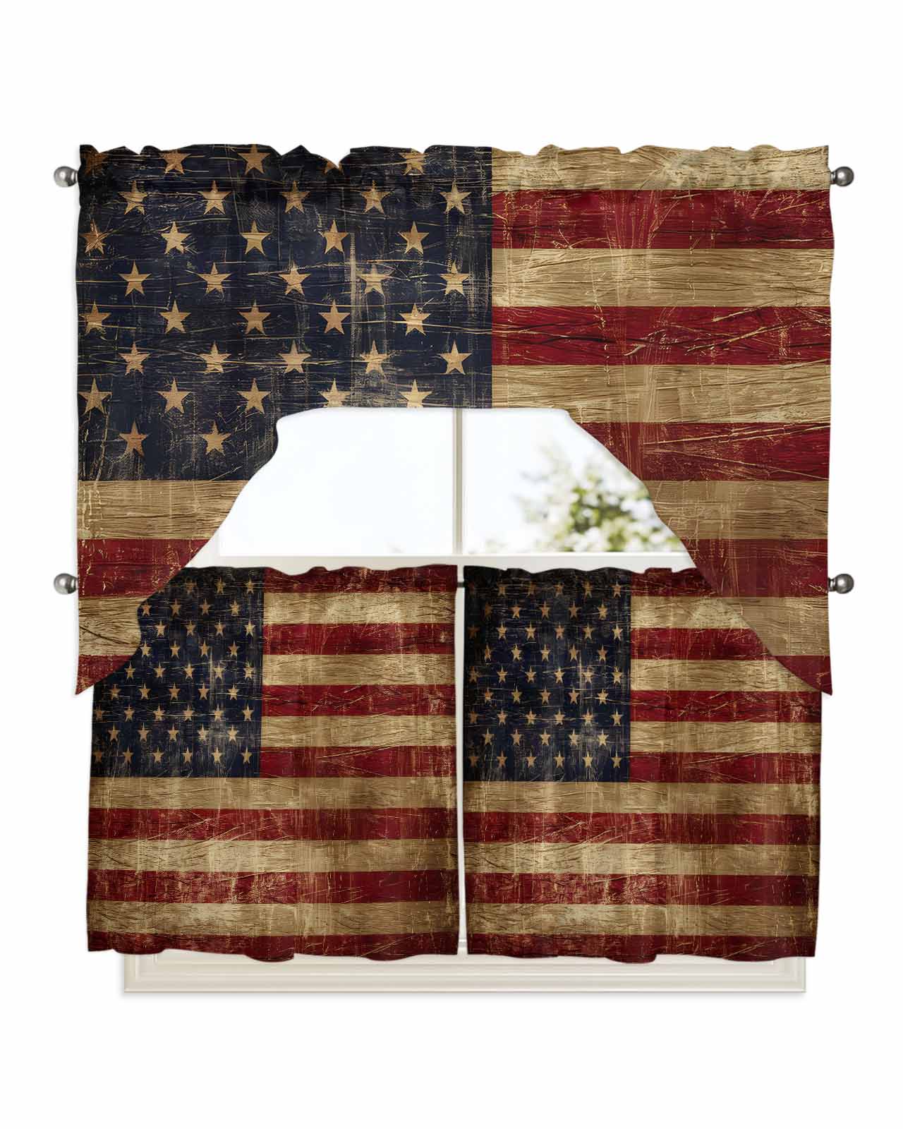 Vintage American Flag Kitchen Curtains Swag Valance and Tier Curtains ...