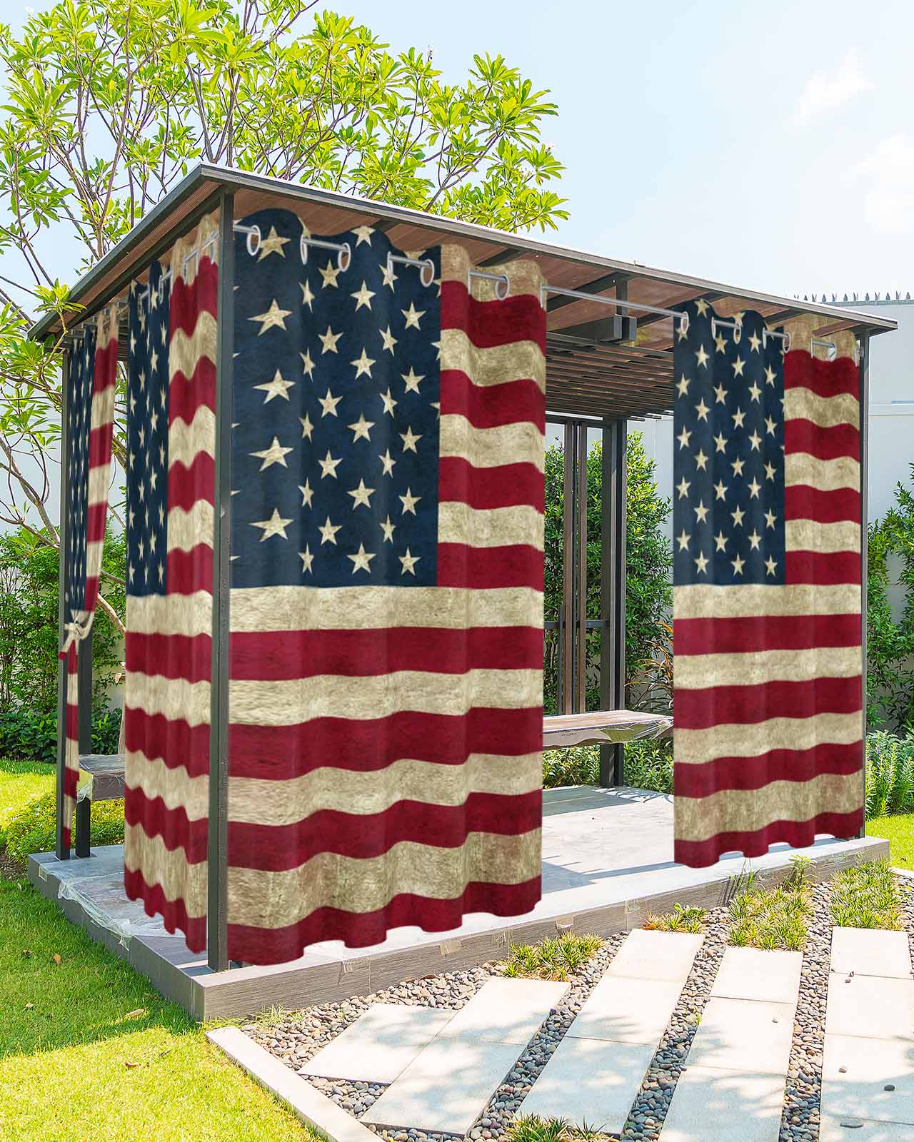 Vintage American Flag Outdoor Curtains for Patio, Shabby US Star Strips ...