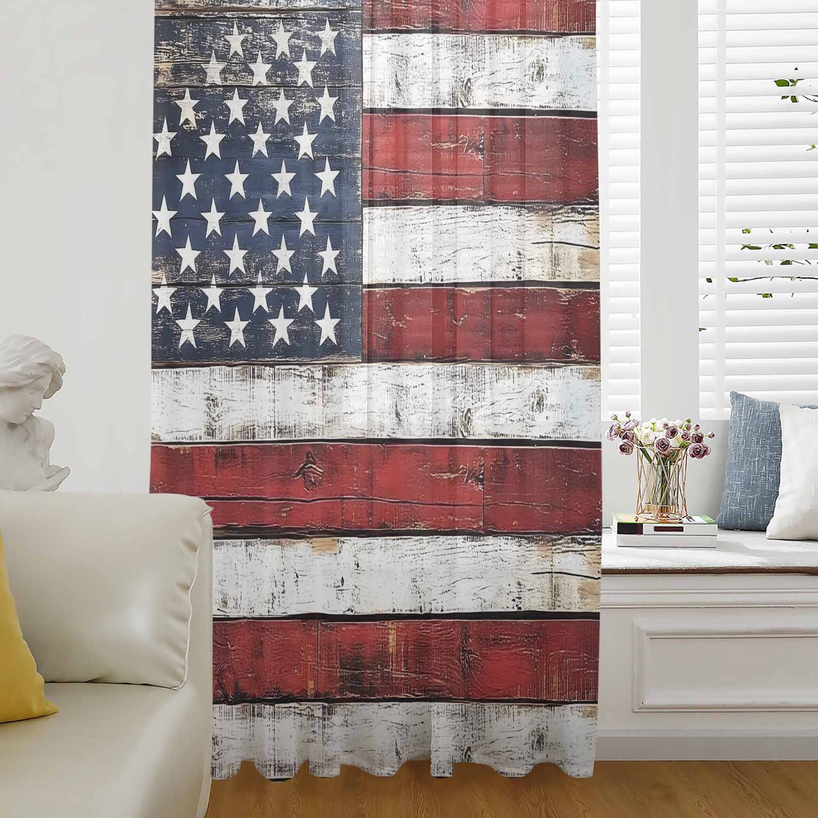 Vintage American Flag Semi Sheer Curtains Drapes for Living Room ...