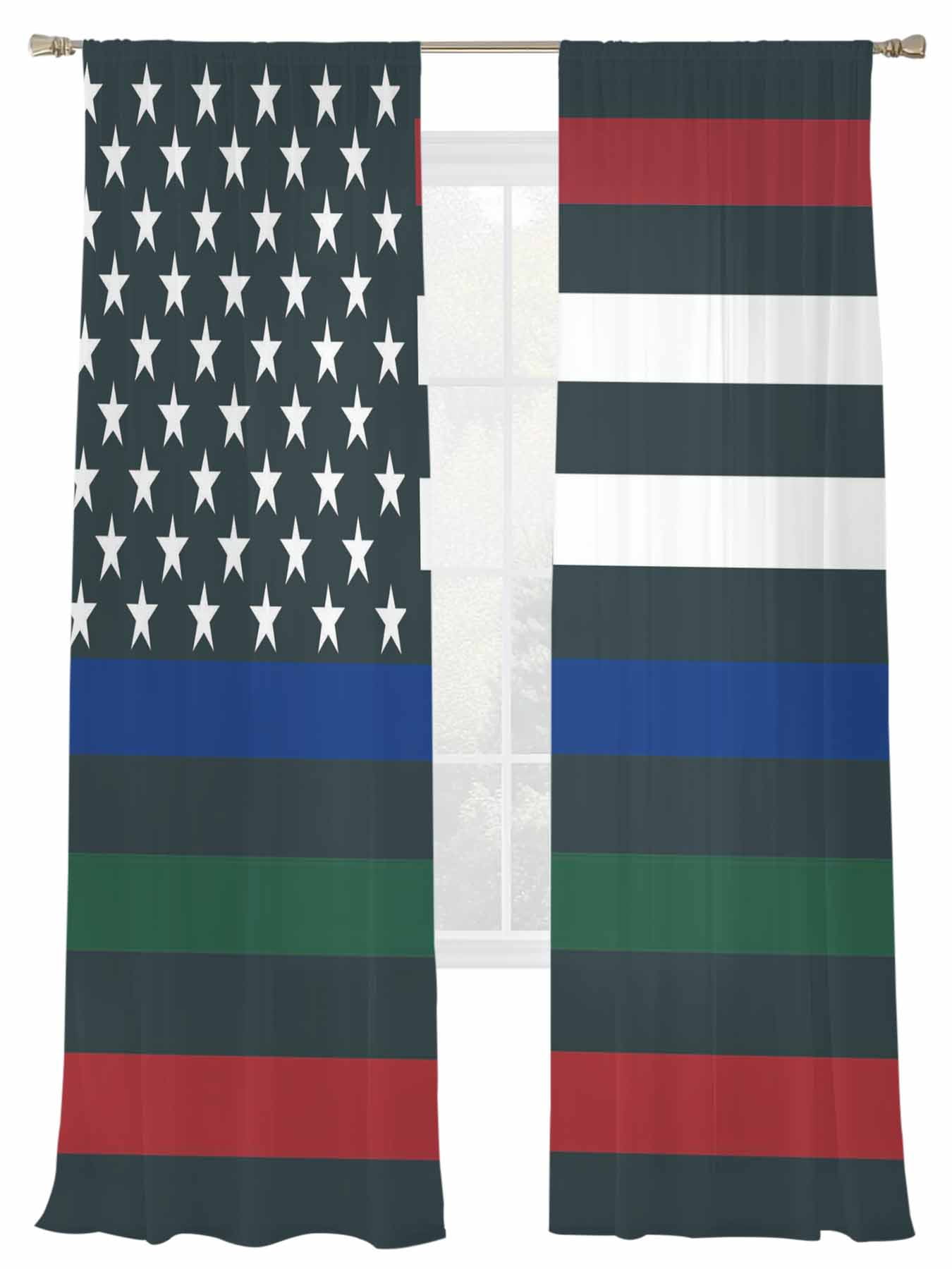 Vintage American Flag Sheer Curtains 108 Inch Length 2 Panels Set, Semi ...