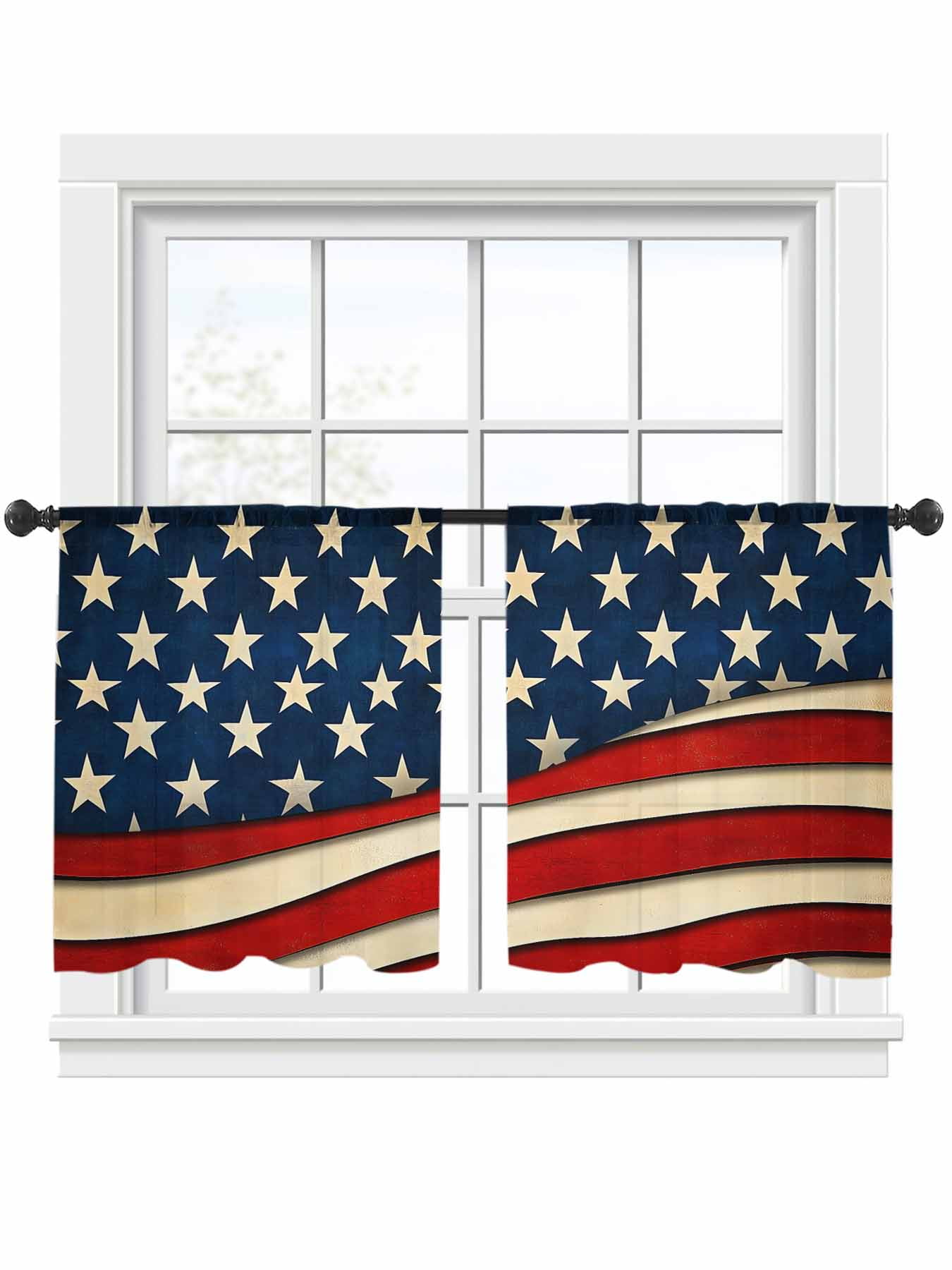 Vintage American Flag Sheer Curtains 54 Inch Length 2 Panels Set, Semi ...