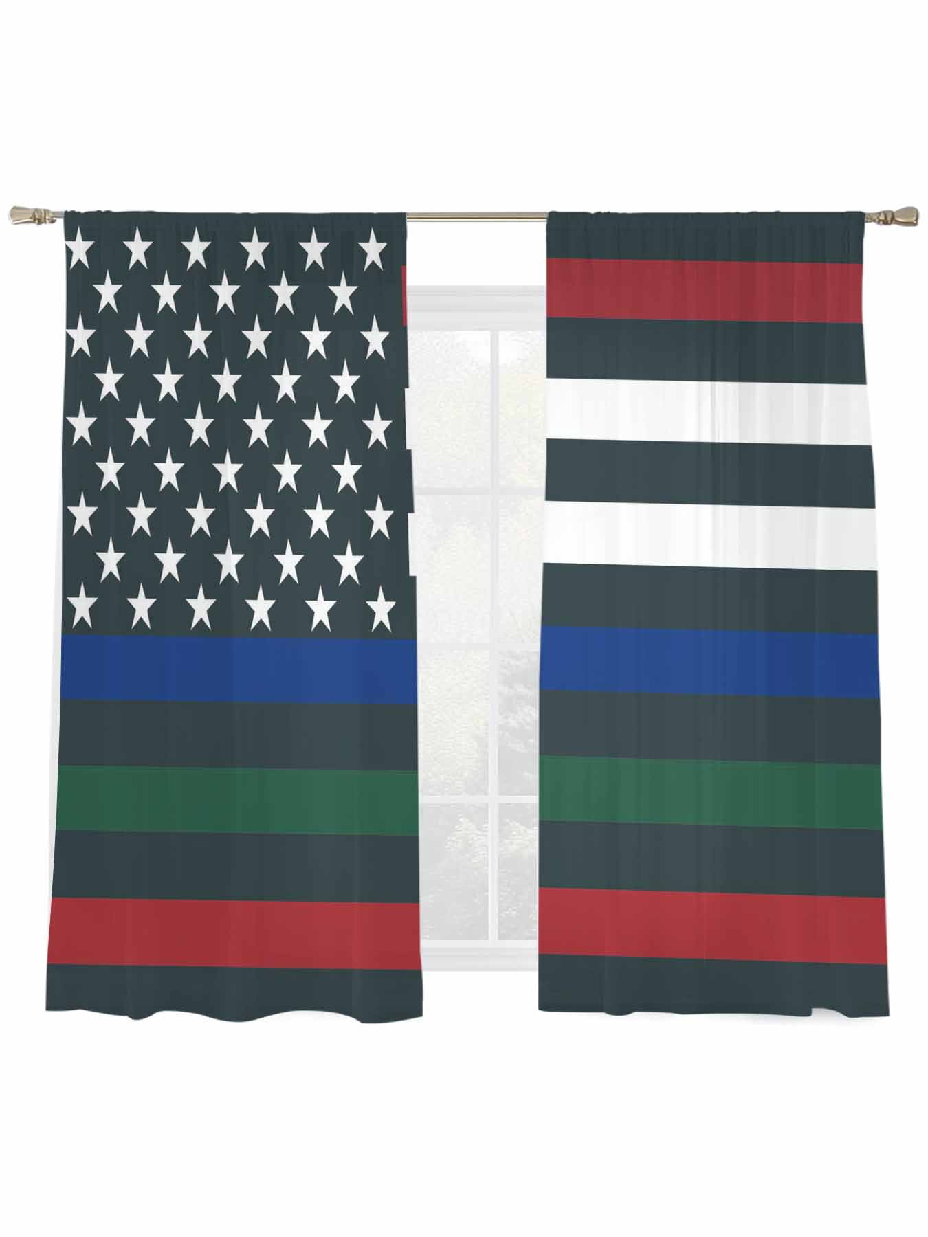 Vintage American Flag Sheer Curtains 63 Inch Length 2 Panels Set, Semi ...
