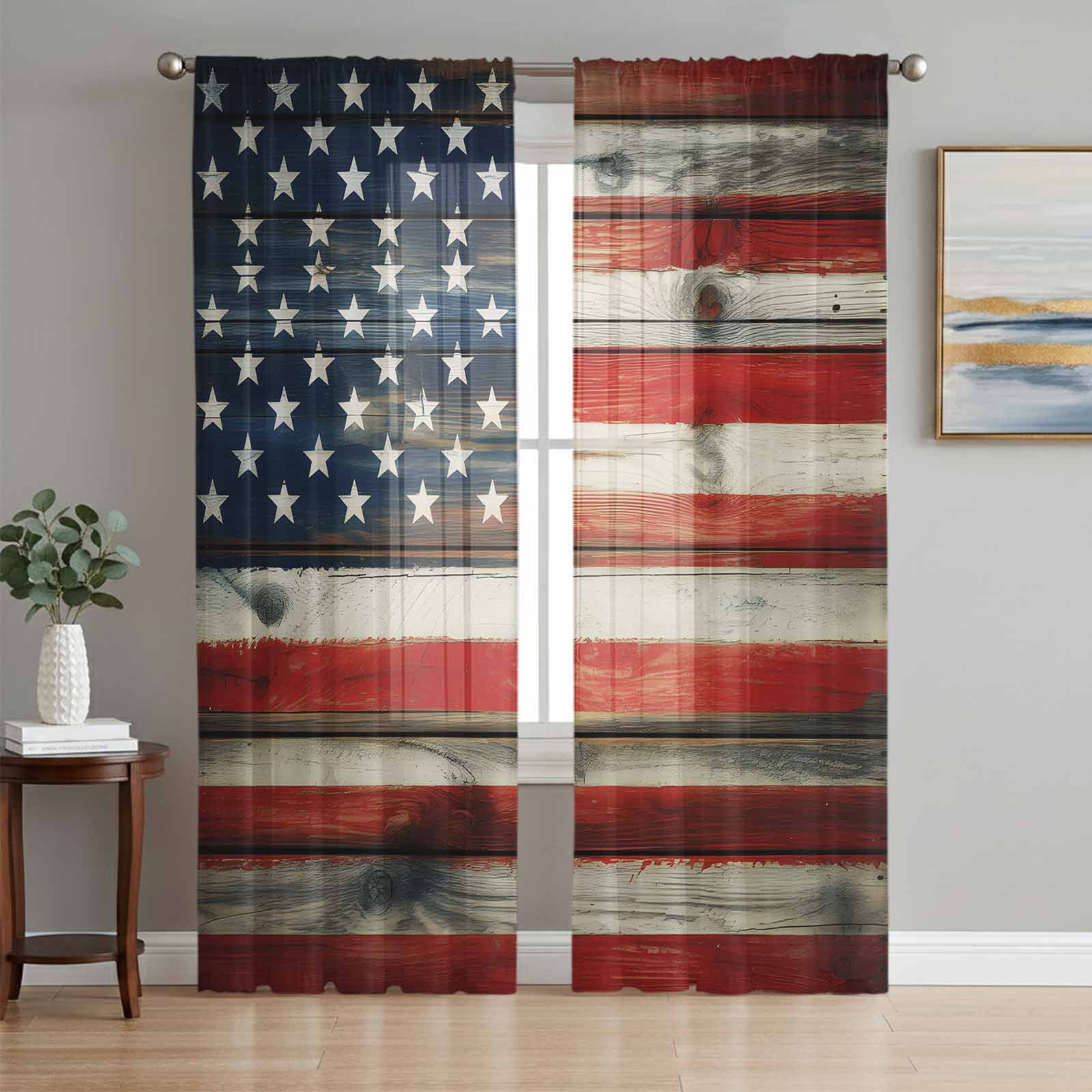 Vintage American Flag Sheer Curtains 72 Inch Length 2 Panels Set, Retro ...