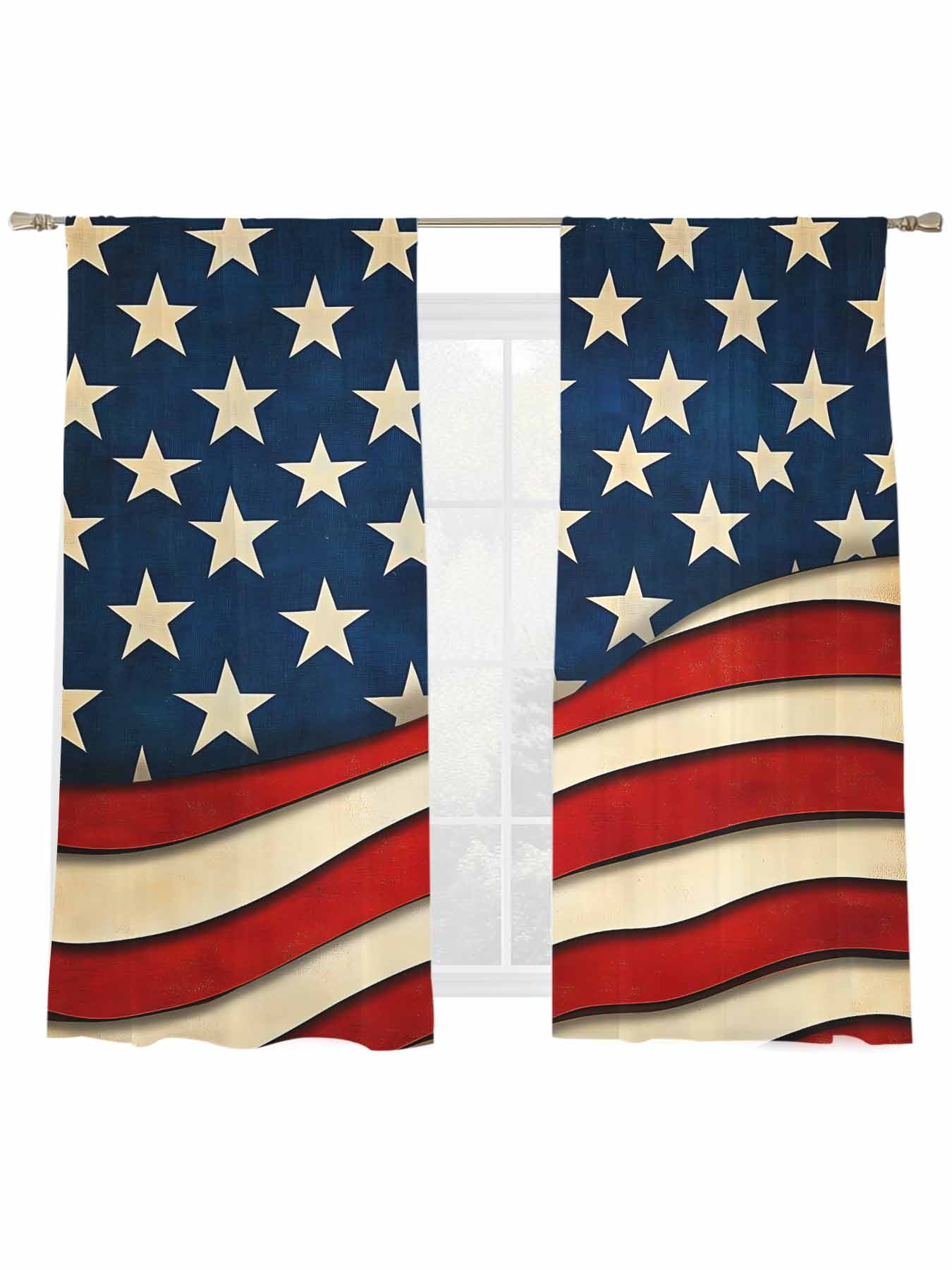 Vintage American Flag Sheer Curtains 72 Inch Length 2 Panels Set, Semi ...