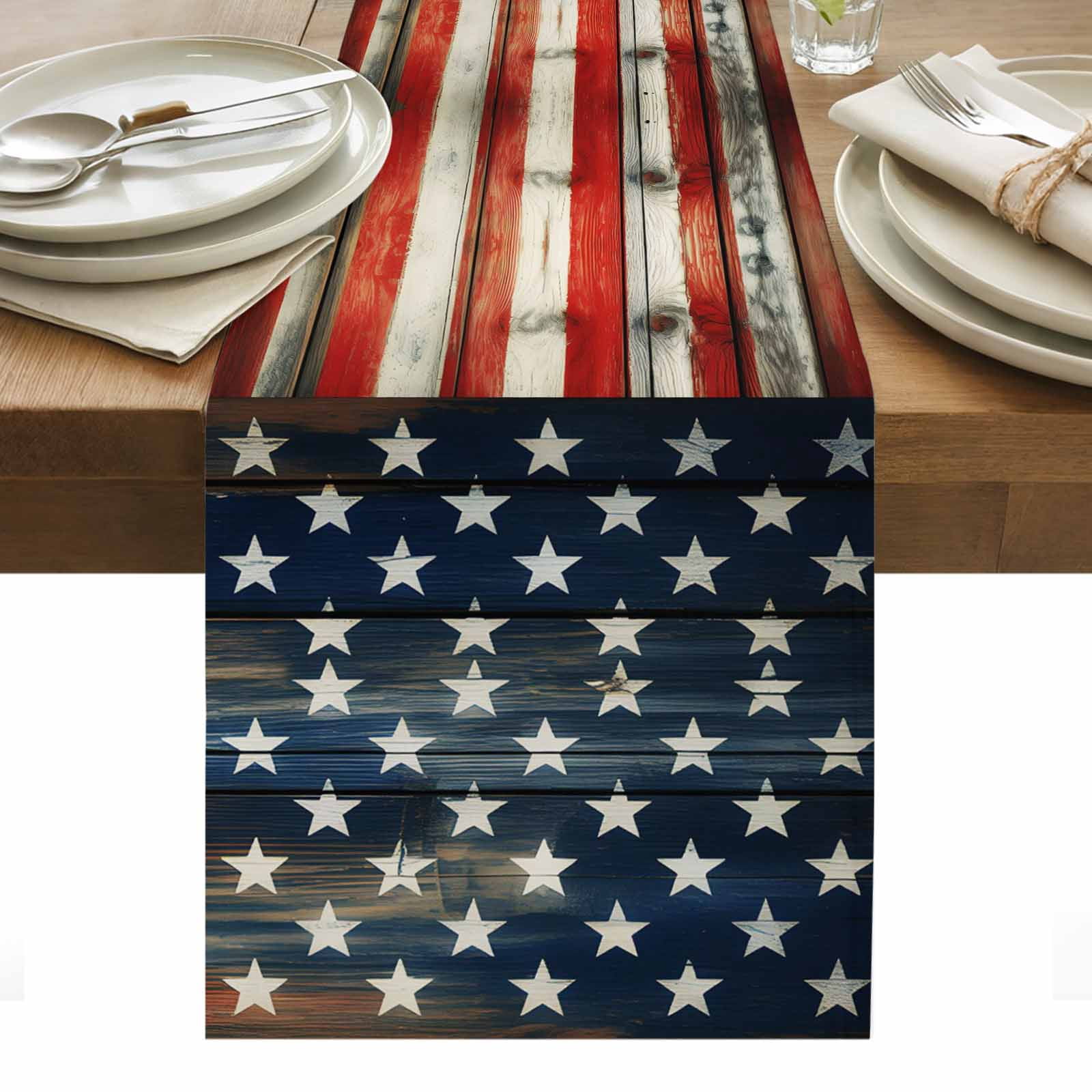 Vintage American Flag Table Runner - 60 Inch Long, Kitchen Dining Table ...