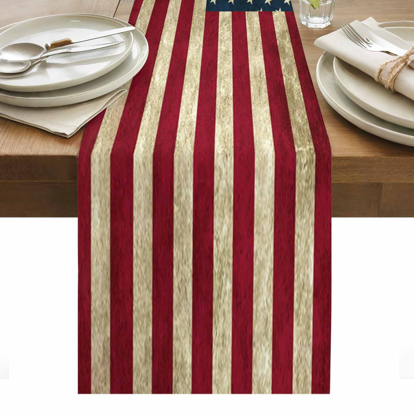 Vintage American Flag Table Runner - 60 Inch Long, Kitchen Dining Table ...