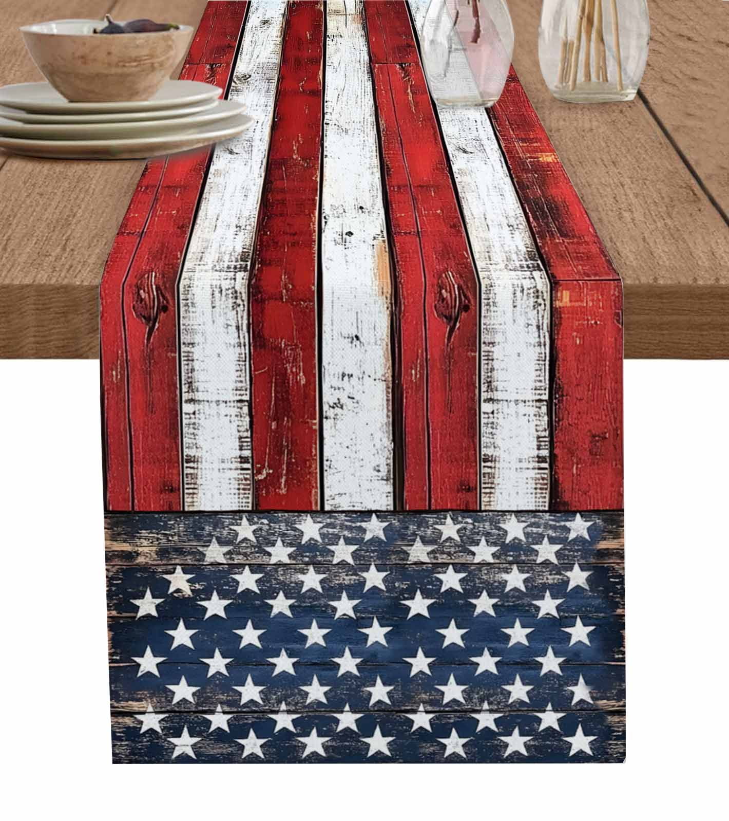 Vintage American Flag Table Runner 70 Inches, Country Wooden US Flag ...