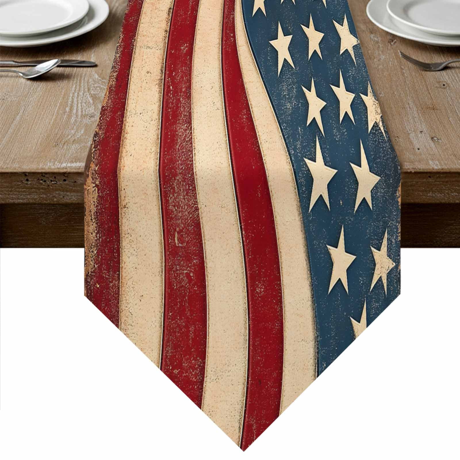 Vintage American Flag Table Runner Linen Burlap Table Runner 90 Inches ...