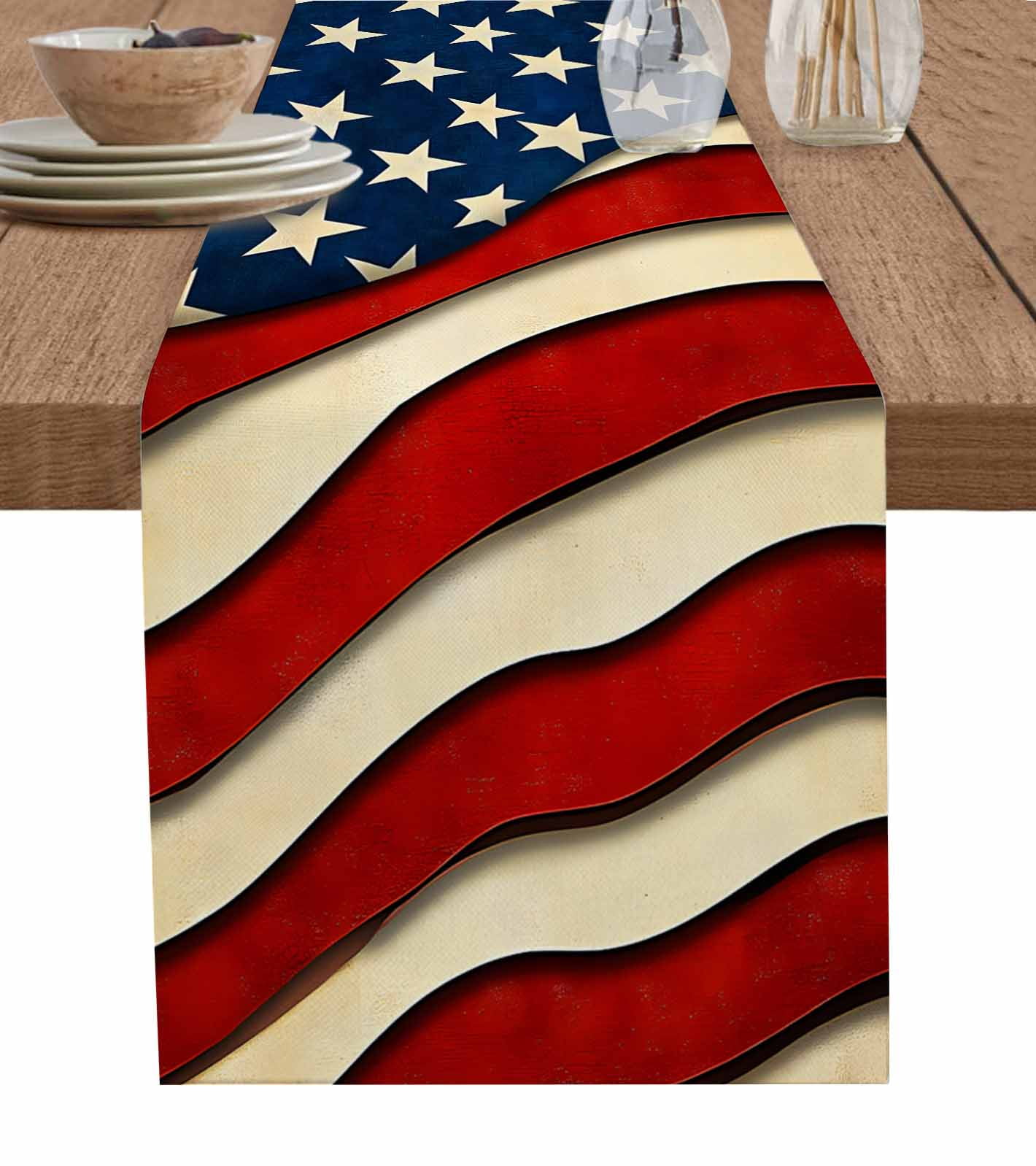 Vintage American Flag Table Runner Red Beige Waves Tablerunners 13 x 60 ...
