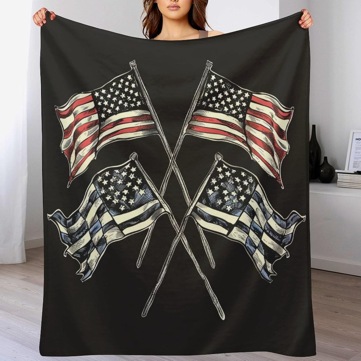 Vintage American Flag Throw Blanket, Soft Cozy Warm Flannel USA ...
