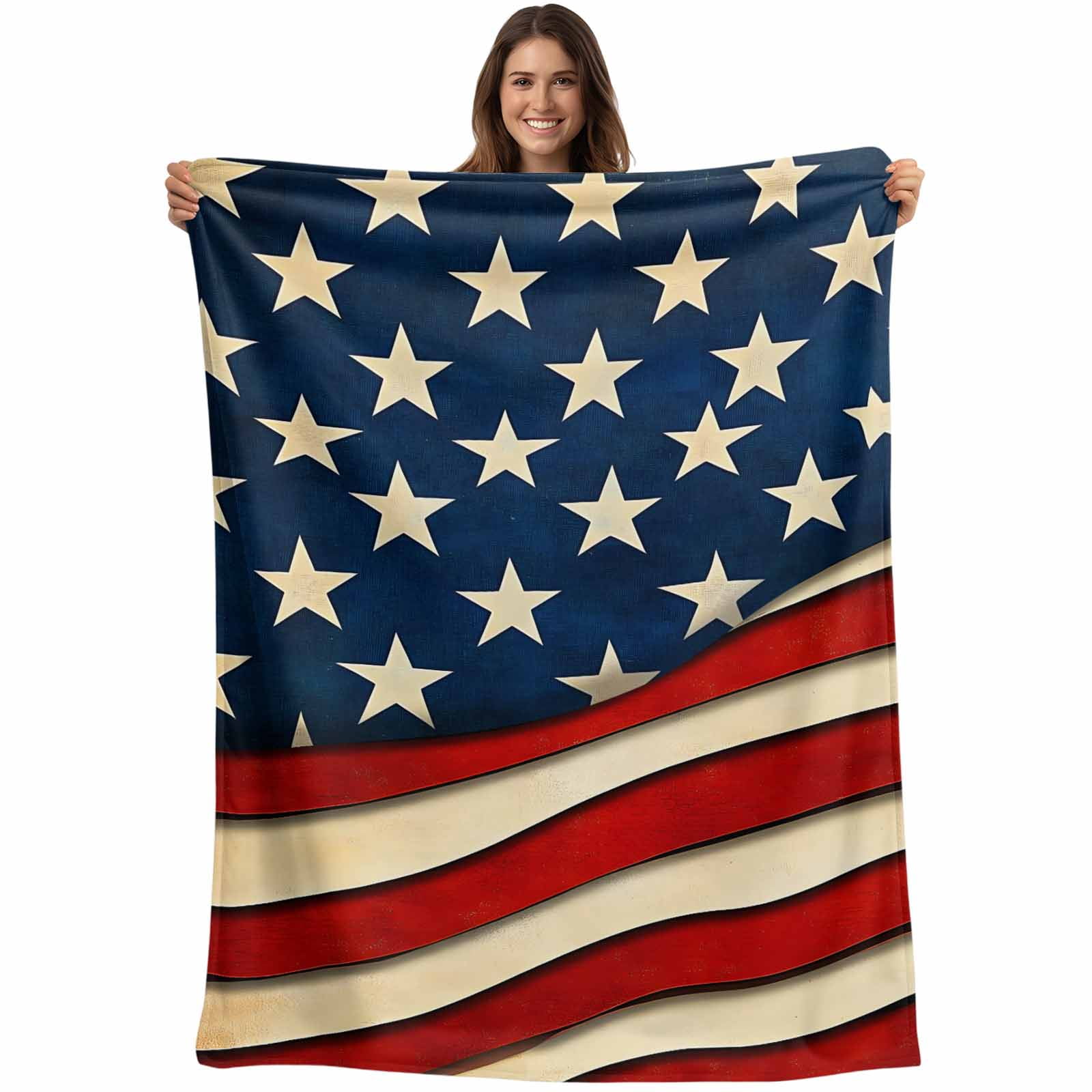 Vintage American Flag Throw Blankets, Rustic Patriotic Star Striped ...