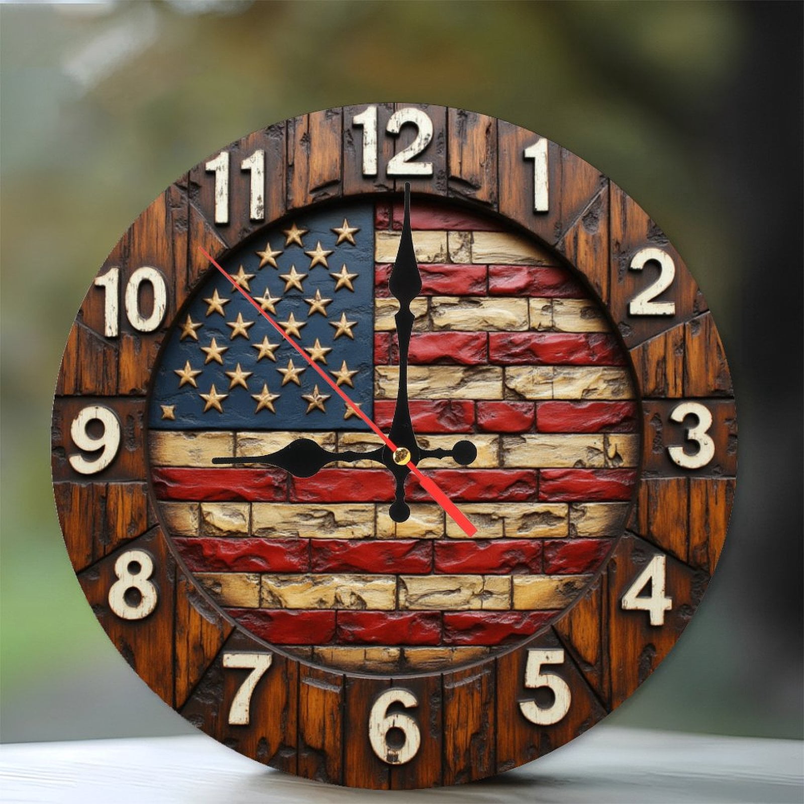 Vintage American Flag Wall Clock Decorative 10-Inch Silent Wooden Wall ...