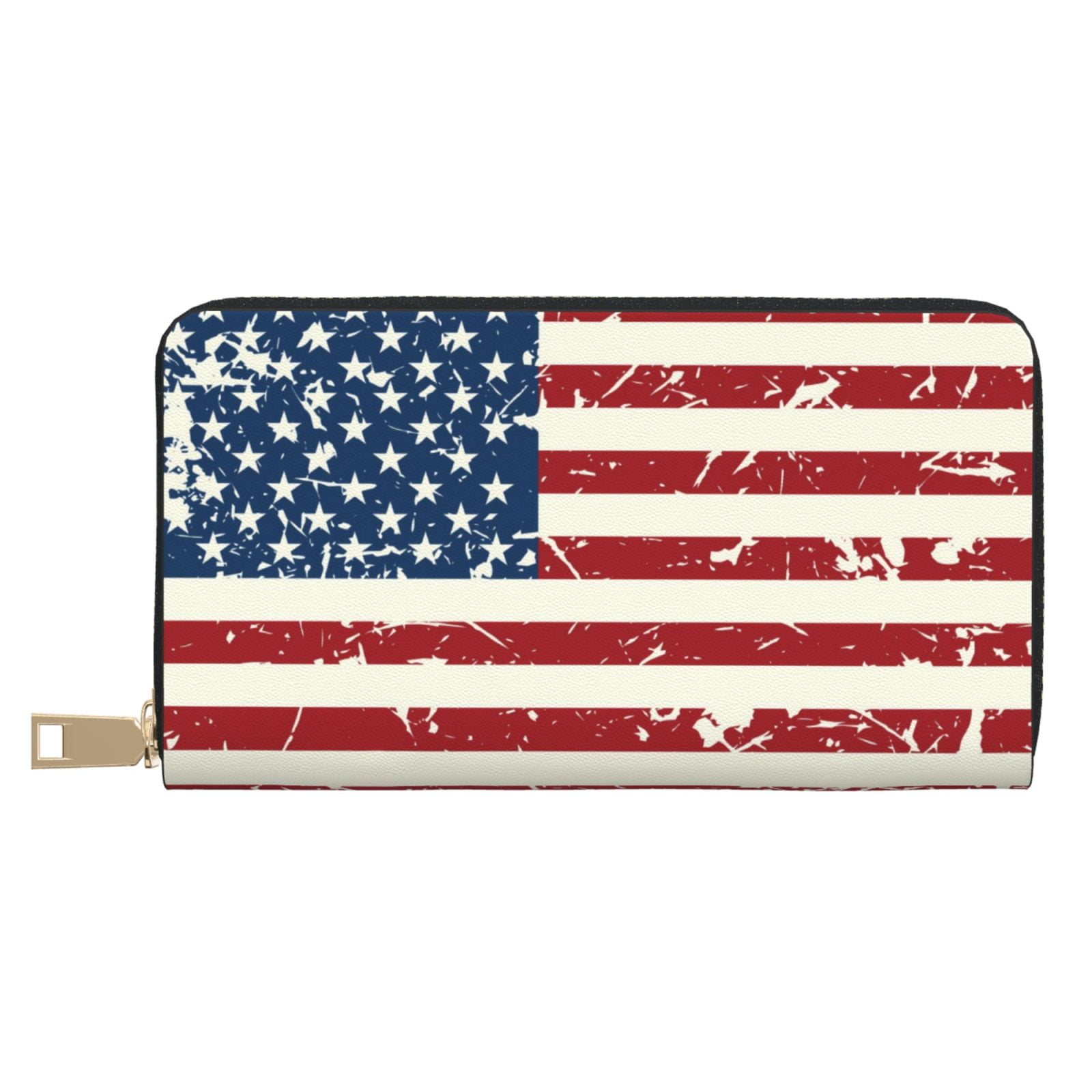 Vintage American Flag Wallet Women, Leather Bifold Multi Card Wallet ...