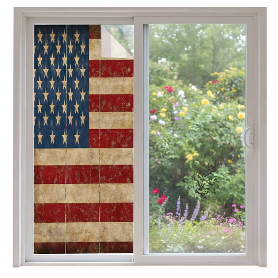 Vintage American Flag Window Privacy Film, Retro USA Flag Blue Red ...